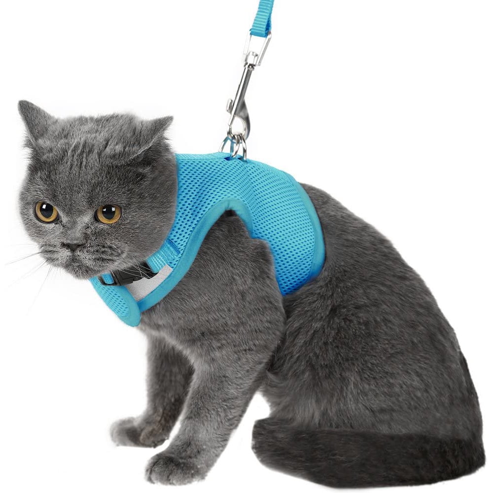 PUPTECK Adjustable Cat Harness with Leash, Checkered Frills Soft Mesh ...