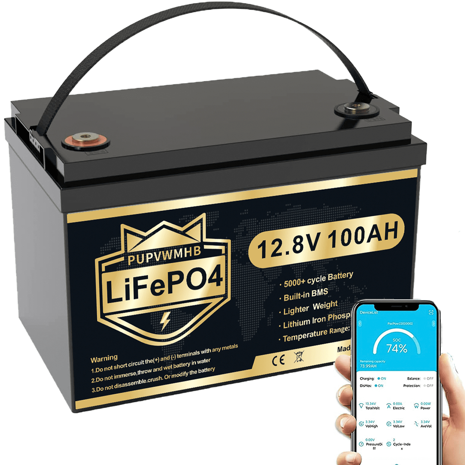 PUPVWMHB 12V 100Ah LiFePO4 Lithium Battery, Up to 15000 Cycles, Max ...