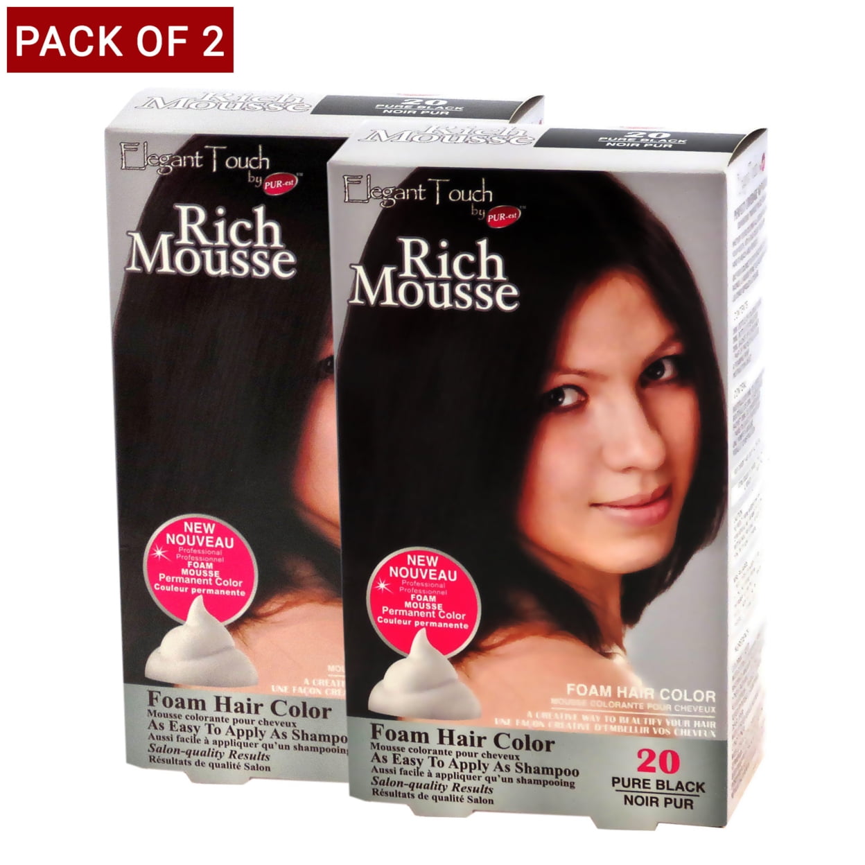 Pur-Est Foam Hair Color Mousse Pure Black #20 Elegant Touch Rich Color ...