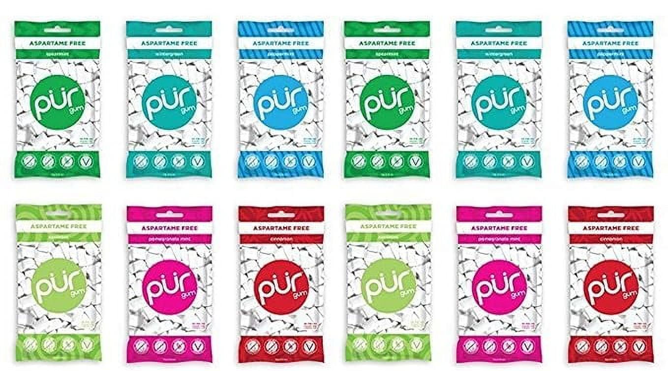 PUR Gum 6 Flavor Assortment. Spearmint, Peppermint, Pomegranate Mint, Wintergreen, Cinnamon ...
