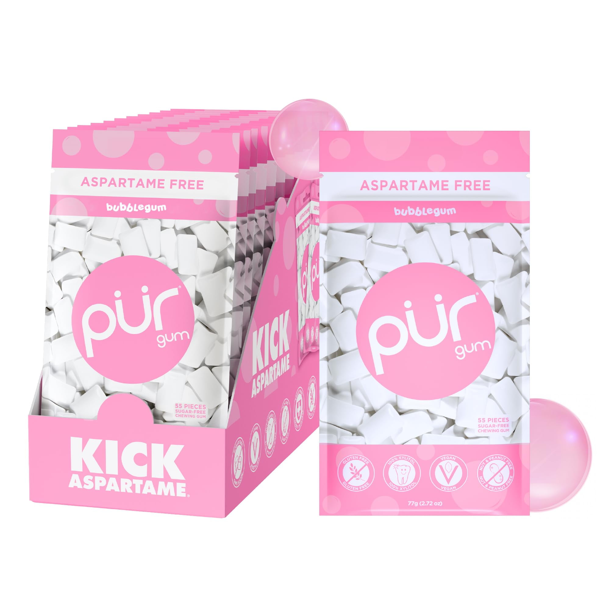 PUR Gum | Aspartame Free Chewing Gum | 100% Xylitol | Natural Bubblegum ...