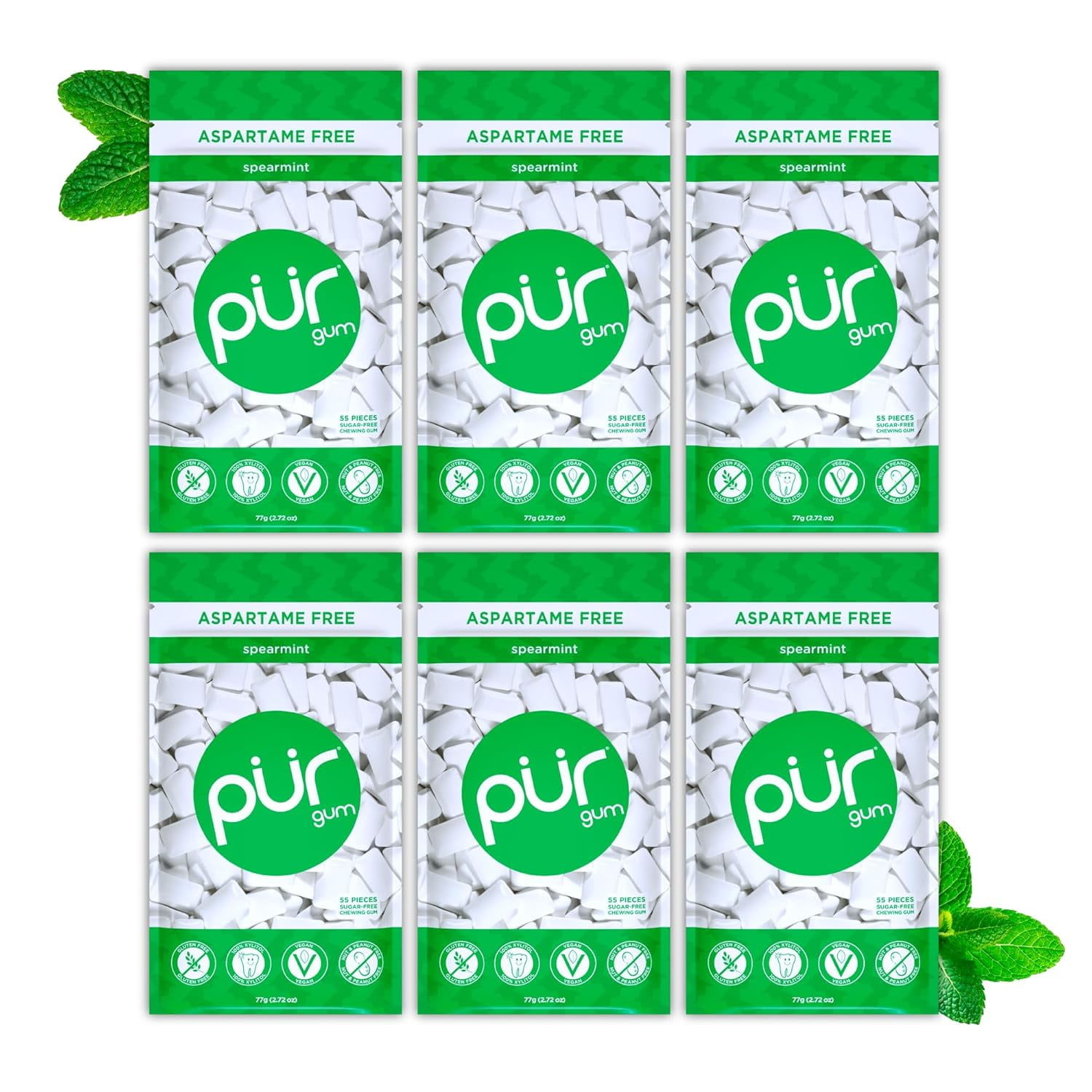 PUR Gum | Aspartame Free Chewing Gum | 100% Xylitol | Natural Spearmint ...
