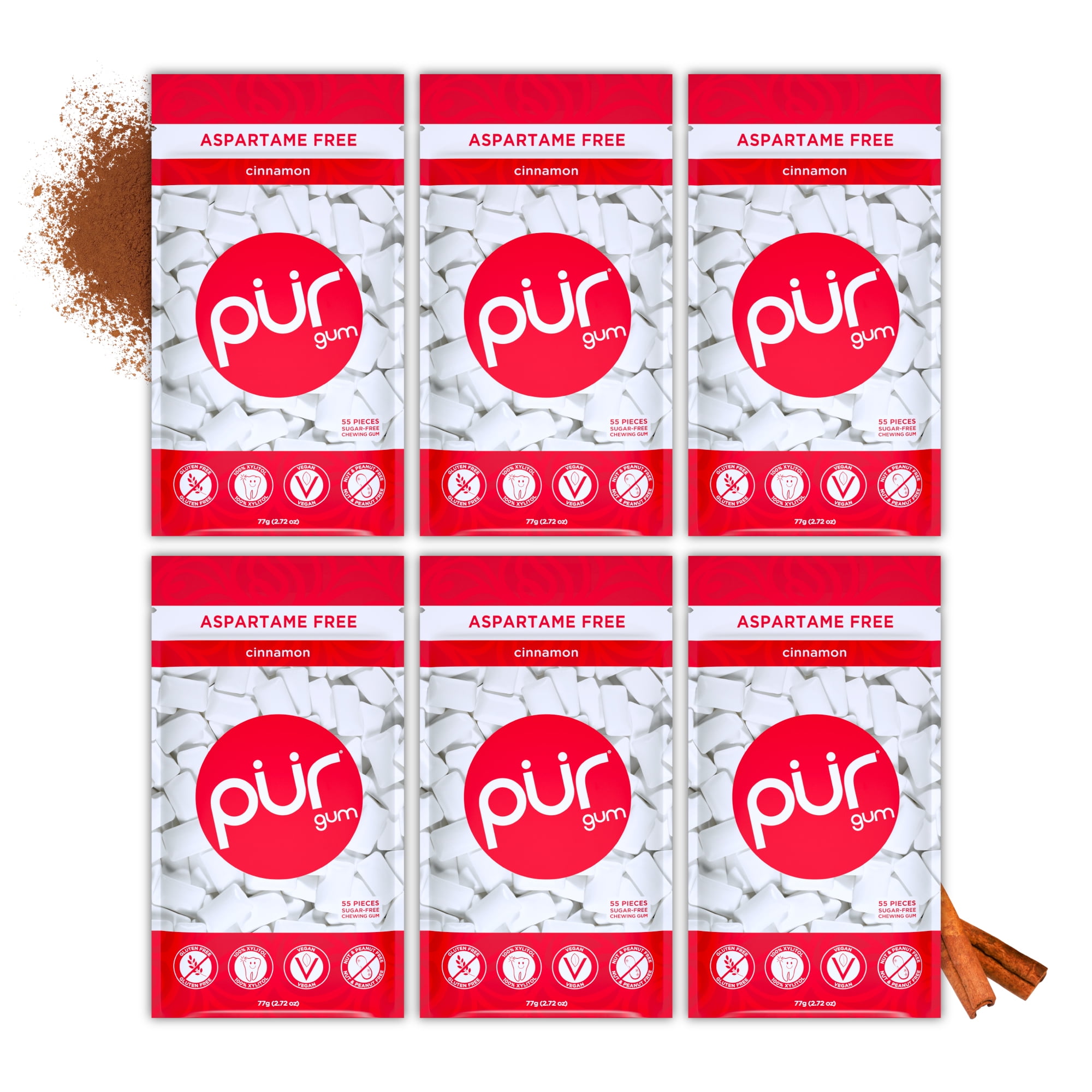 PUR Gum, Aspartame Free, Sugar Free & 100% Xylitol, Cinnamon Chewing ...