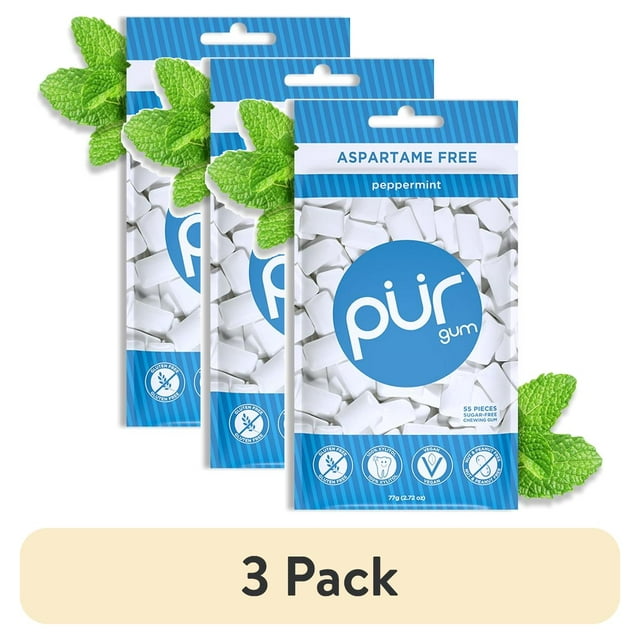 (3 pack) PUR Gum, Aspartame Free, Sugar Free & 100% Xylitol, Peppermint ...