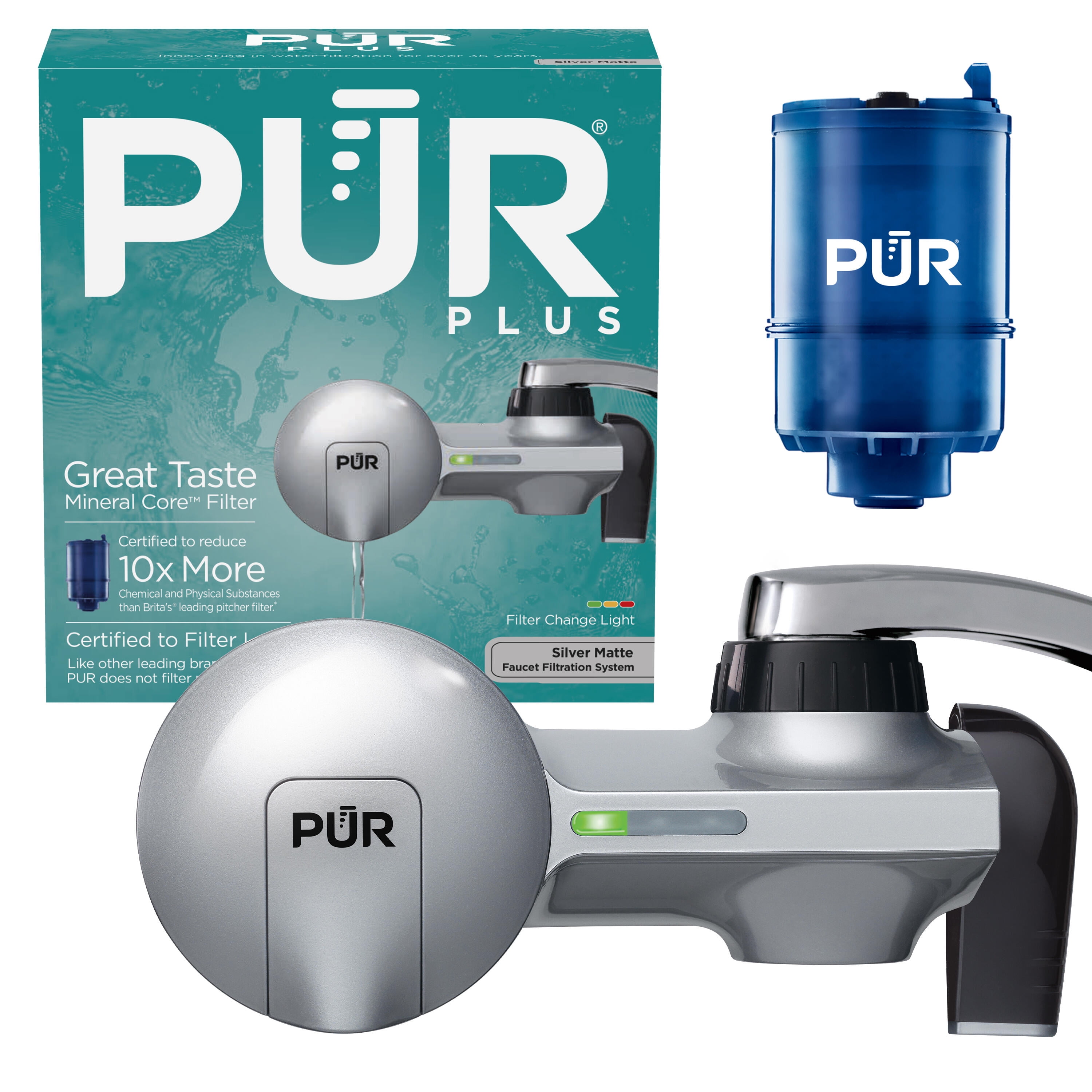 "PUR PLUS Faucet Mount Water Filtration System, Horizontal, Matte ...