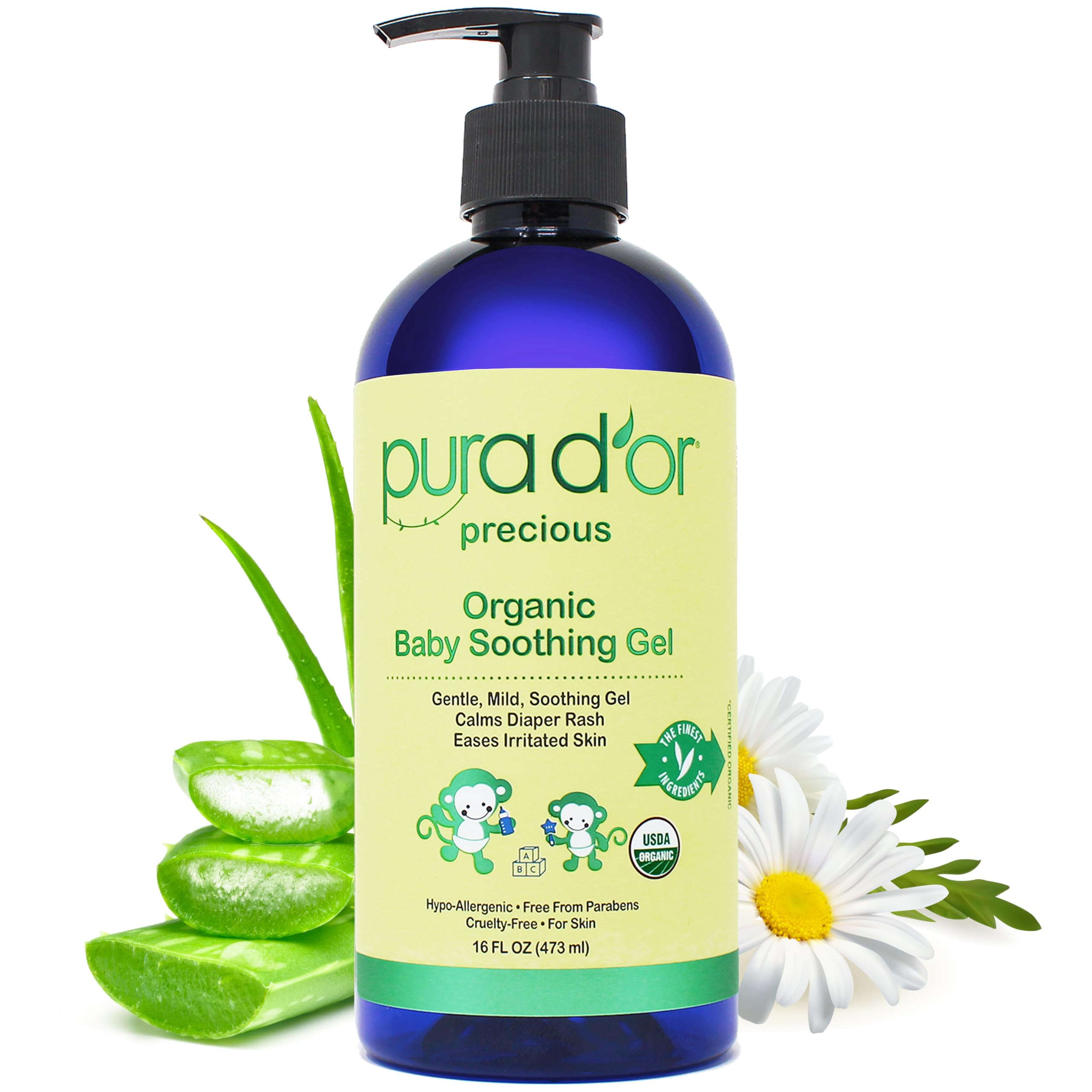 PURA D'OR 16 Oz BCA3 ORGANIC Baby Soothing Gel For Sensitive Skin ...