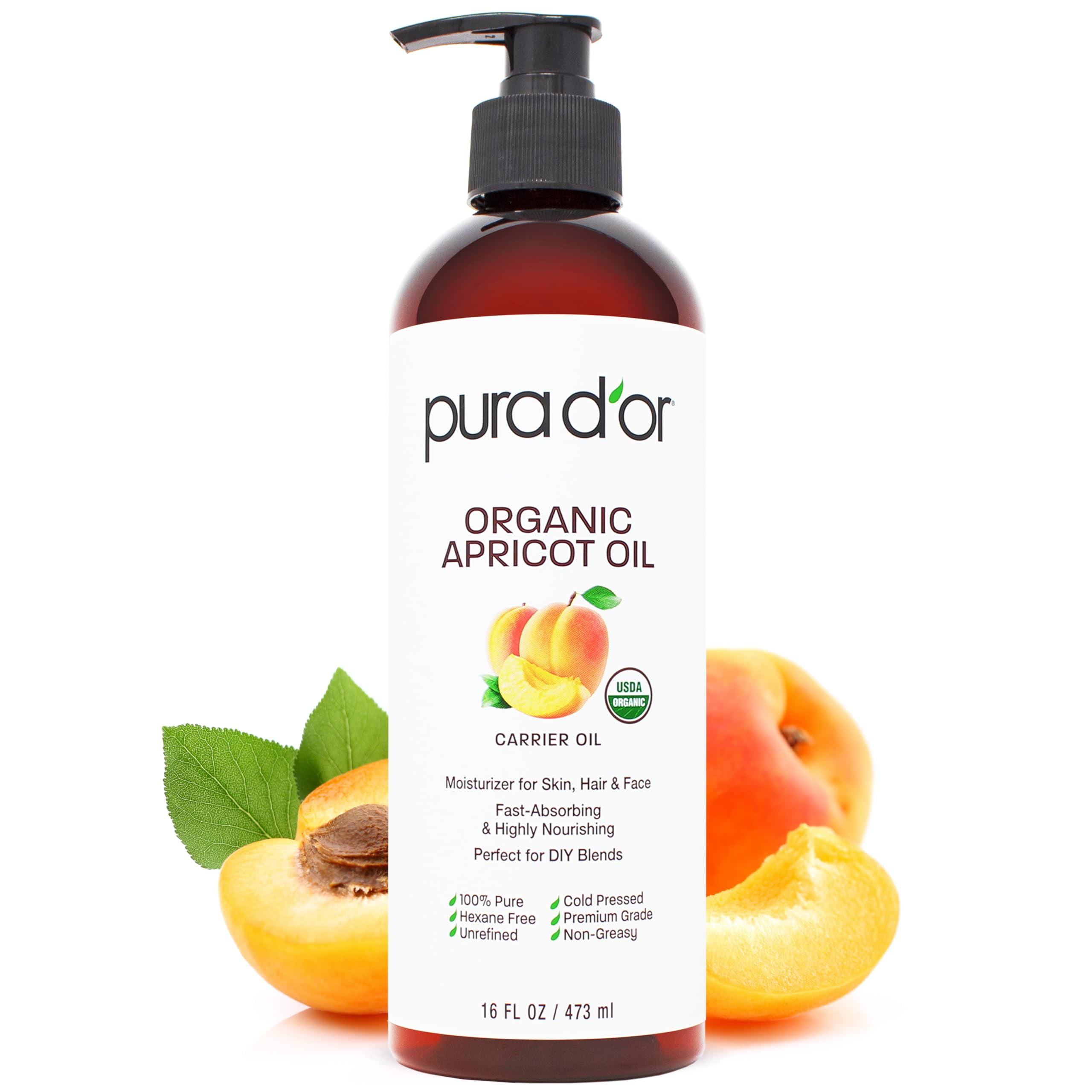 PURA D'OR 16 Oz OKA4 ORGANIC Apricot Kernel Oil - Pure & Natural USDA ...