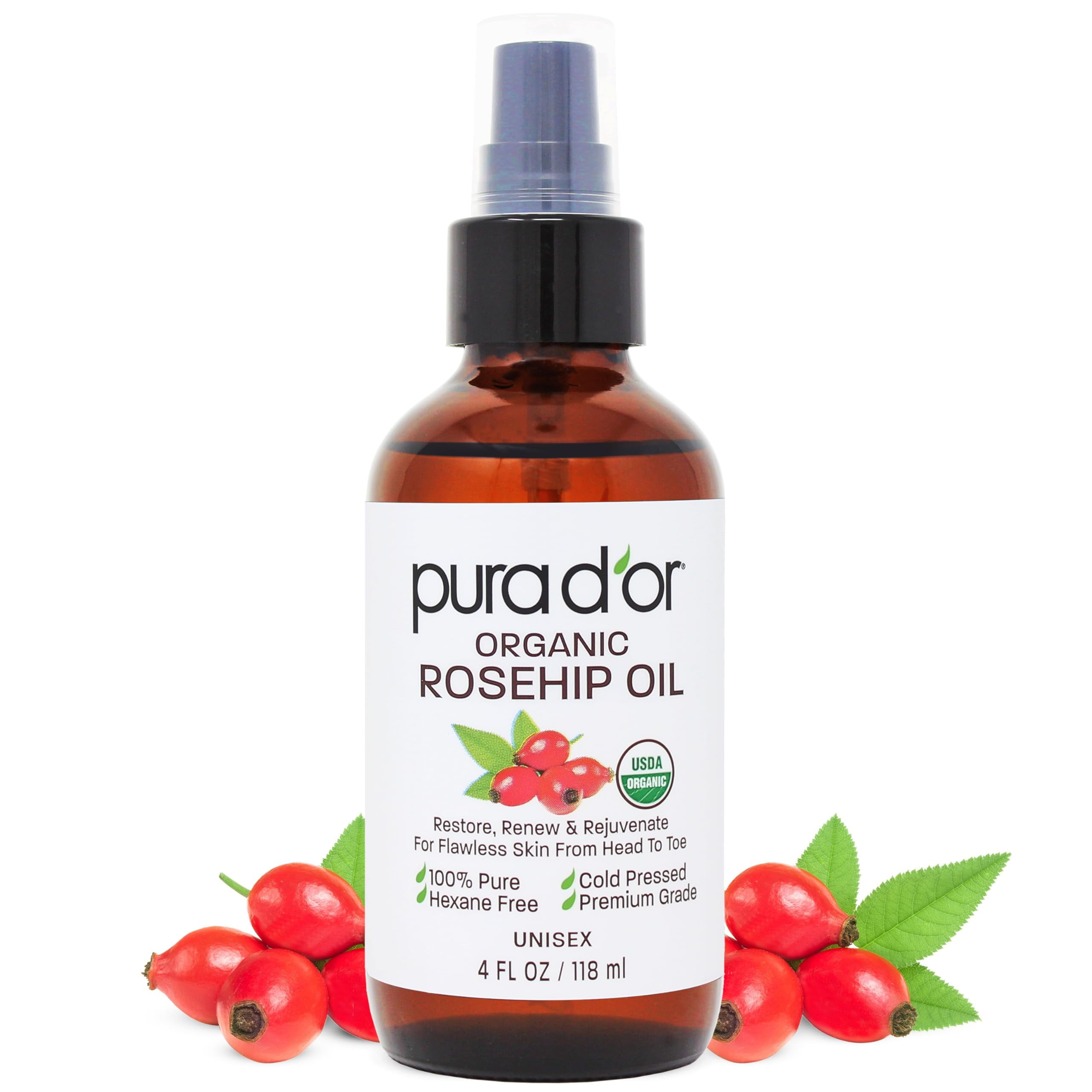 PURA D'OR 4 Oz ORGANIC Rosehip Seed Oil Hair Relaxer 100 Pure Cold ...