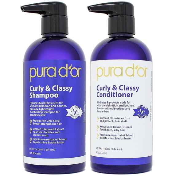 PURA D'OR Curly & Classy Shampoo & Conditioner Set, 16 Fl Oz x 2 ...