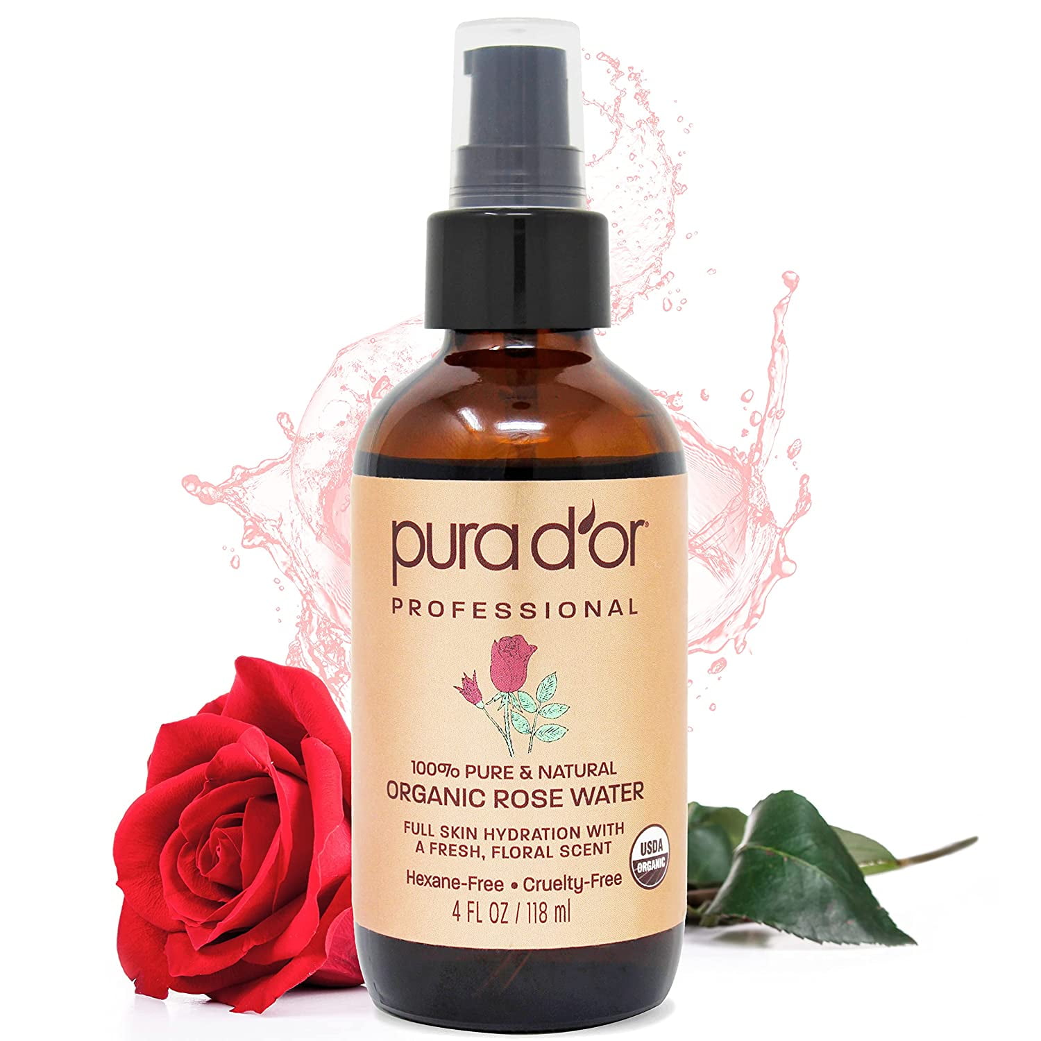 PURA D'OR, Organic Rose Water Toner, 4 Fl Oz, Hydrating Facial Spray ...