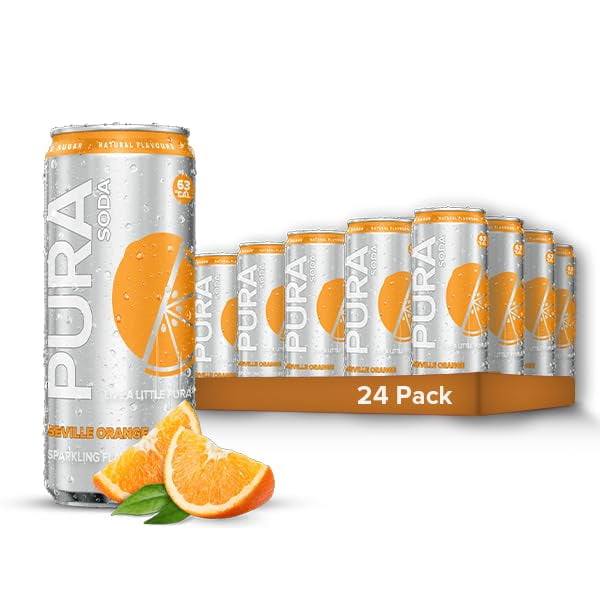 PURA Soda - Sparkling Soda 24 Pack - Natural Seville Orange Flavor ...