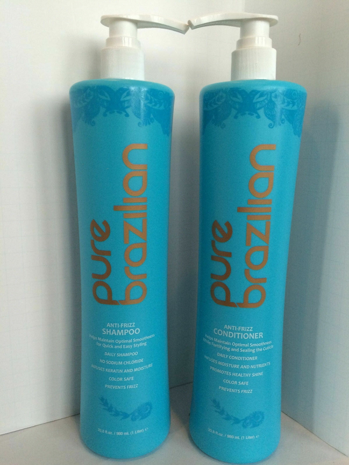 Pure Brazilian Hair Care Anti Frizz Shampoo & Conditioner Liter Duo Set ...