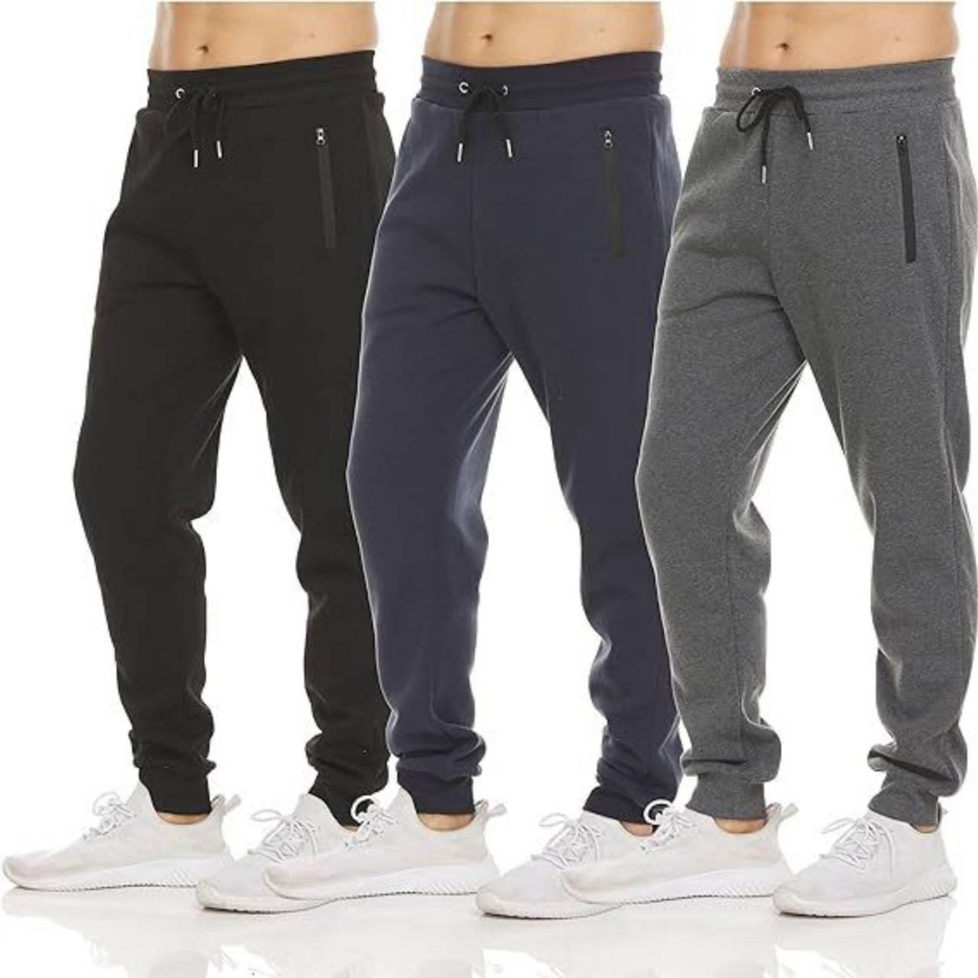 PURE CHAMP Mens 3 Pack Fleece Active Athletic Workout Jogger Sweatpants ...