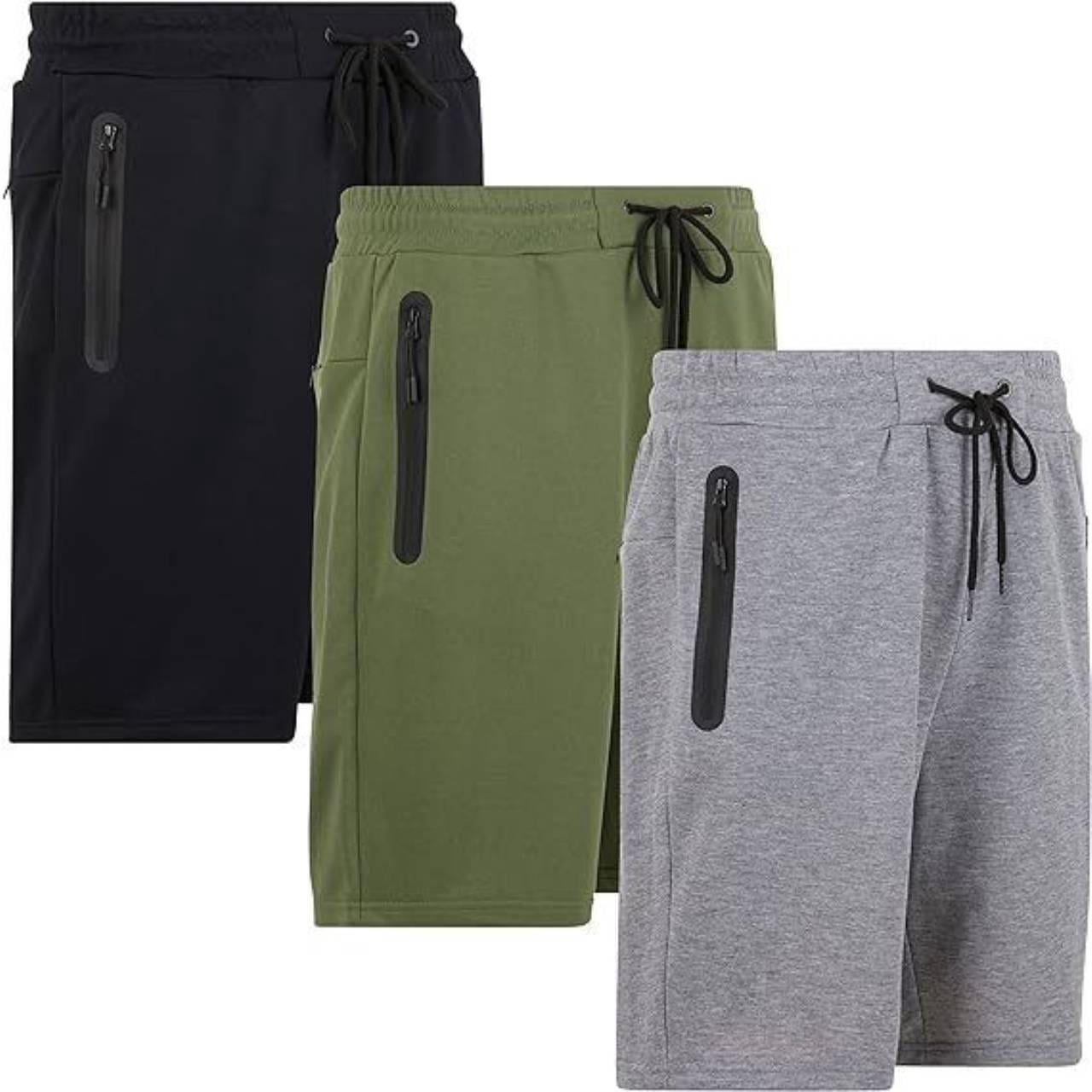 Pure Champ Men's Gym Shorts, 3 Pack, French Terry Cotton Blend, Zipper ...