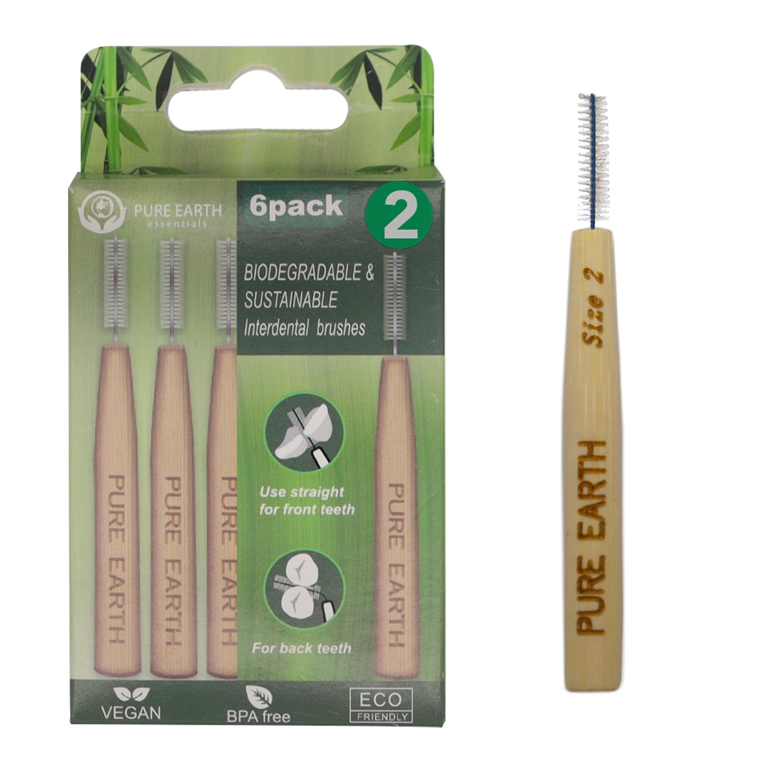 PURE EARTH essentials - Bamboo Interdental Brushes - Size 2 (Pack of 6 ...