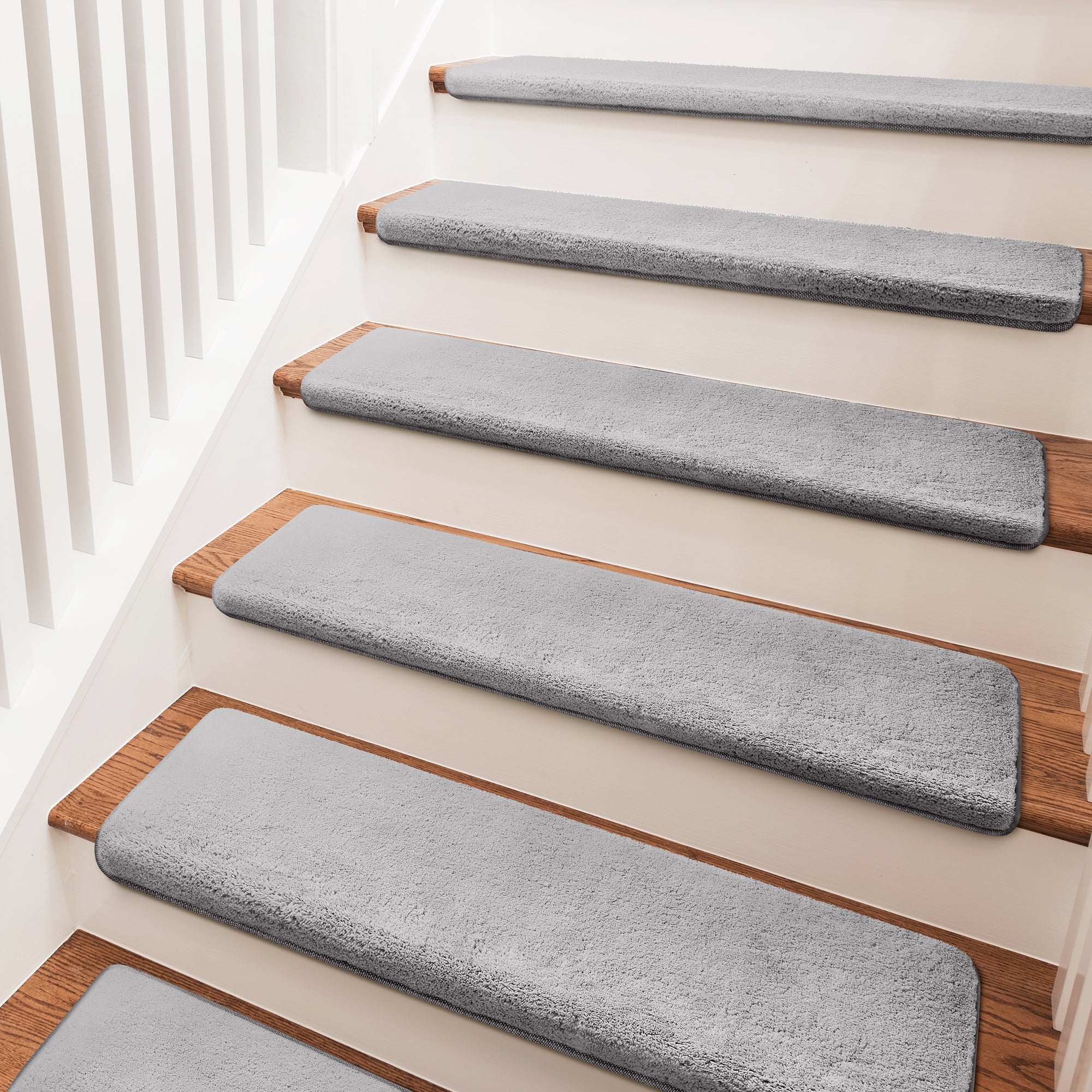 PURE ERA Bullnose Plush Carpet Stair Treads Wooden Steps Rugs Mats Self ...