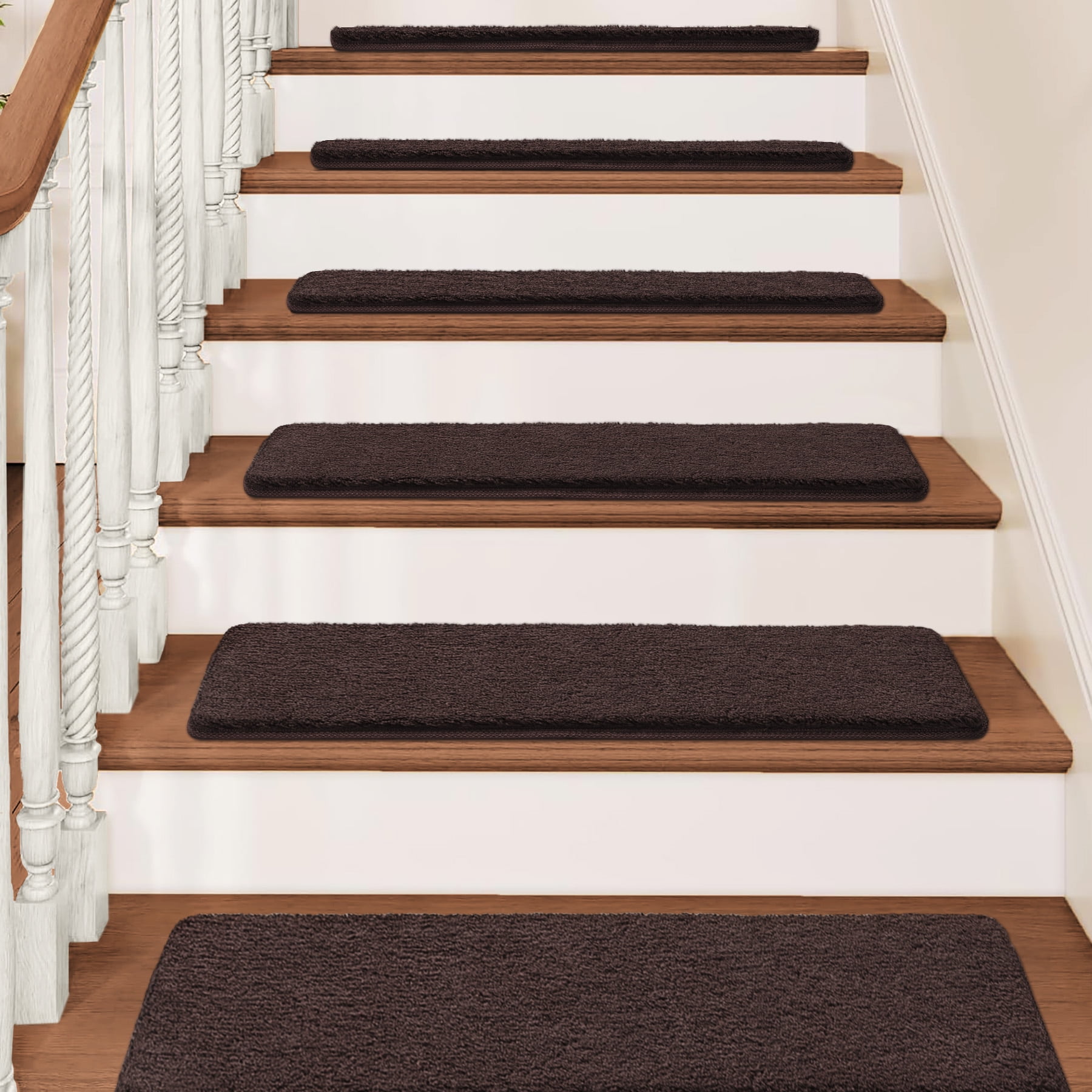 PURE ERA Carpet Stair Treads Plush 8" X 30" Wooden Steps Rugs Non-Slip ...