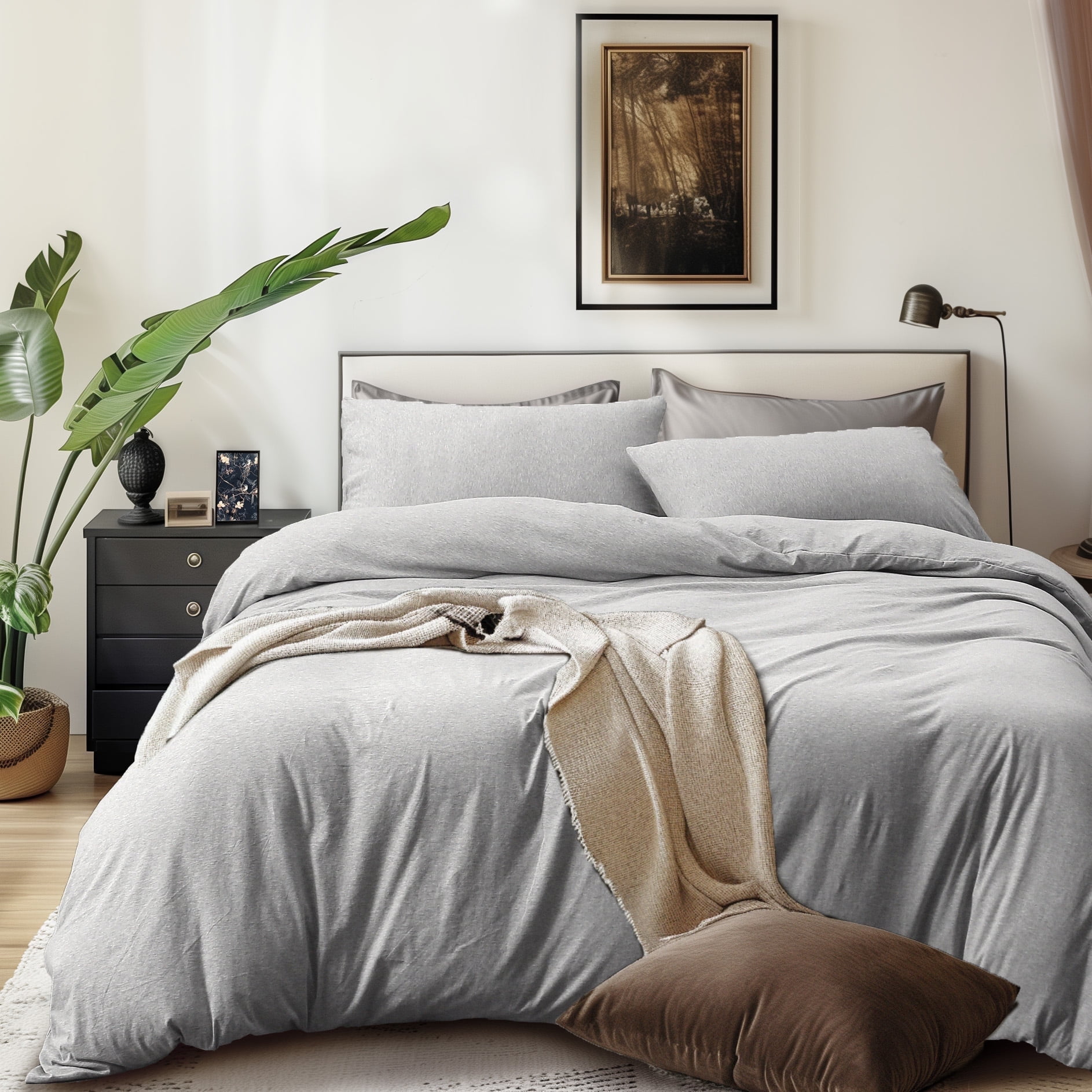PURE ERA Duvet Cover Set Queen Size 100% Jersey Cotton Ultra Soft T ...