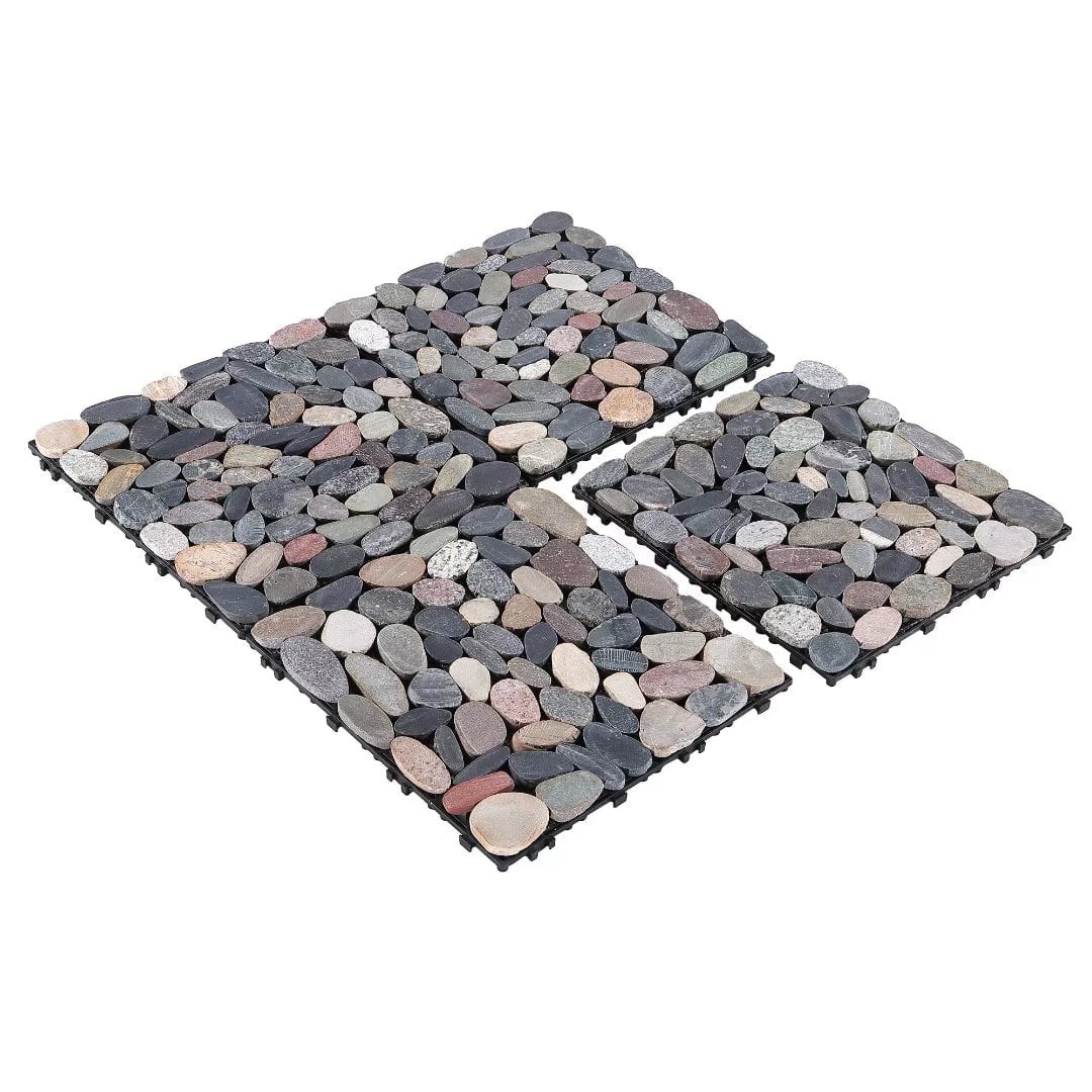 PURE ERA Natural Pebble Stone Interlocking Deck Tiles Set Indoor ...