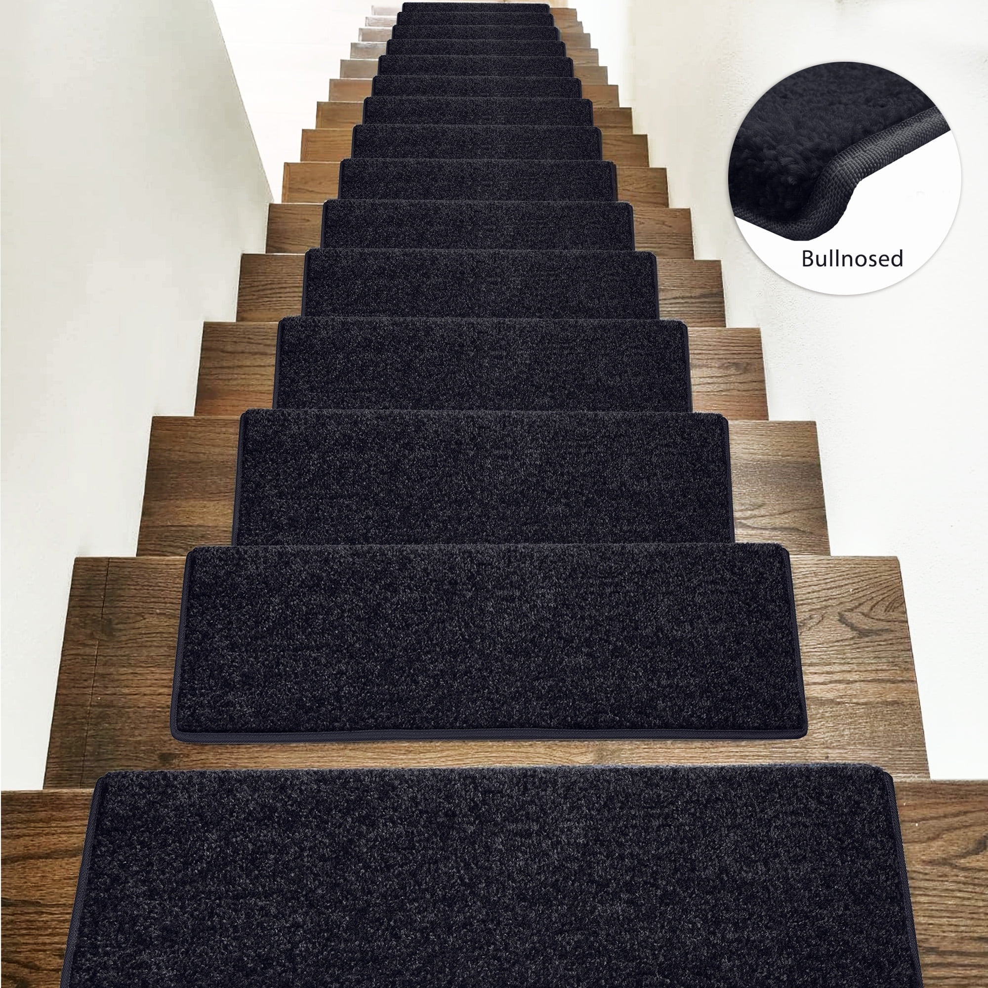 PURE ERA Non Slip Self Adhesive Bullnose Carpet Stair Treads Set of 7 ...