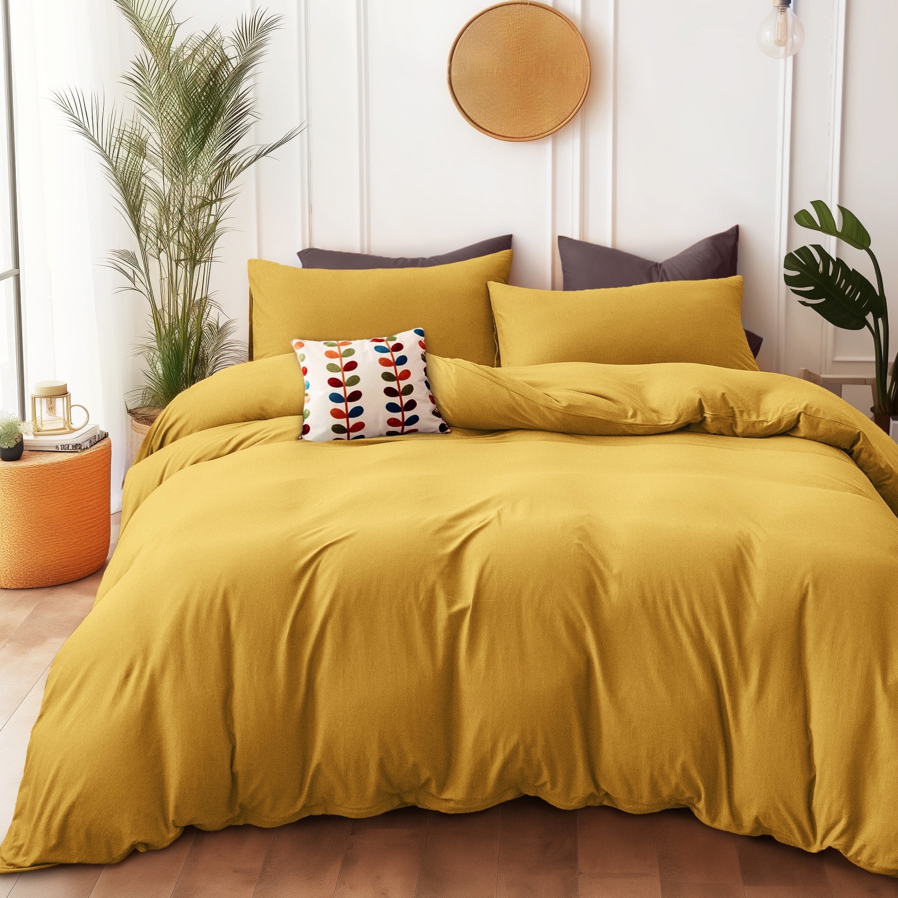 PURE ERA Duvet Cover Set Solid Color 100% T-Shirt Cotton Jersey Cotton ...