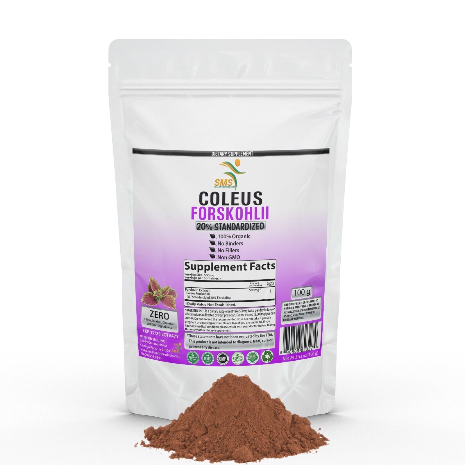 PURE Forskolin 4:1 Extract Powder Coleus Forskohlii Organic Supplement ...