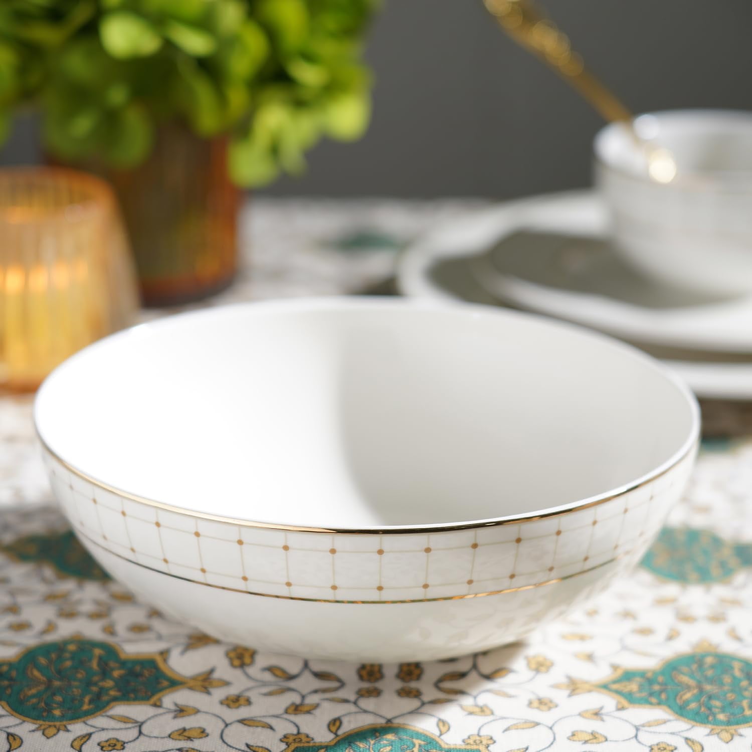 PURE HOME LIVING Ivory Ceramic Criss Cross Detail Serving Bowl ...