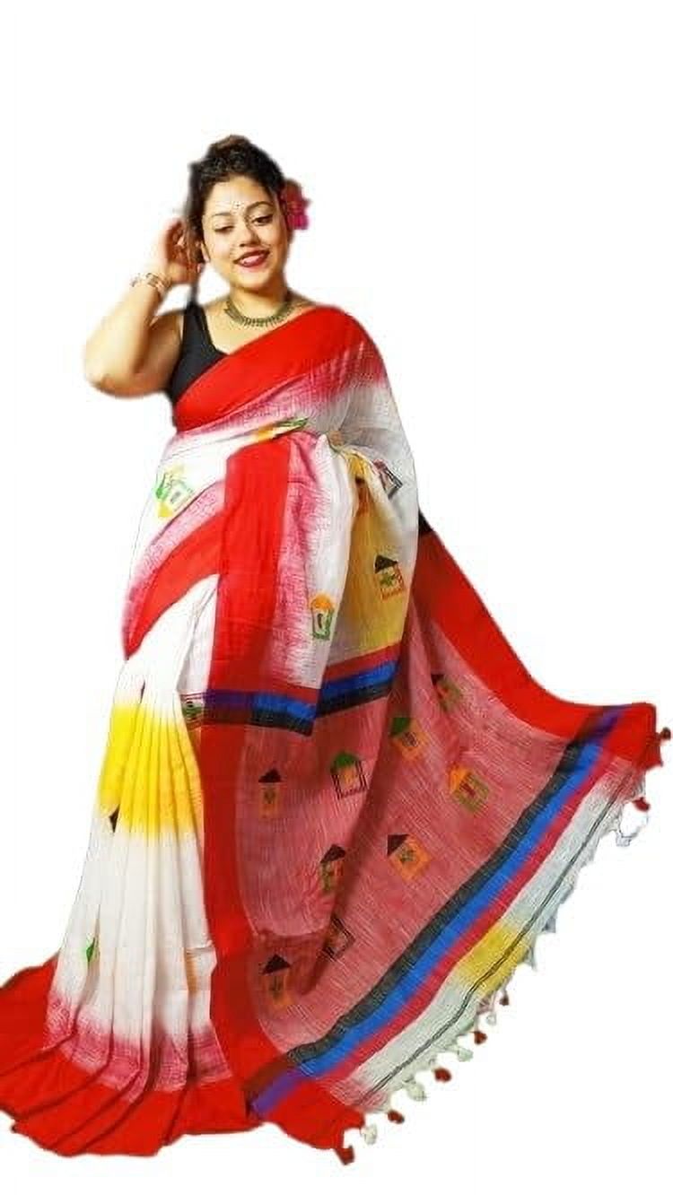 PURE KHADI COTTON HAND WEAVING HANDLOOM JAMDANI SAREE-16956 - Walmart.com
