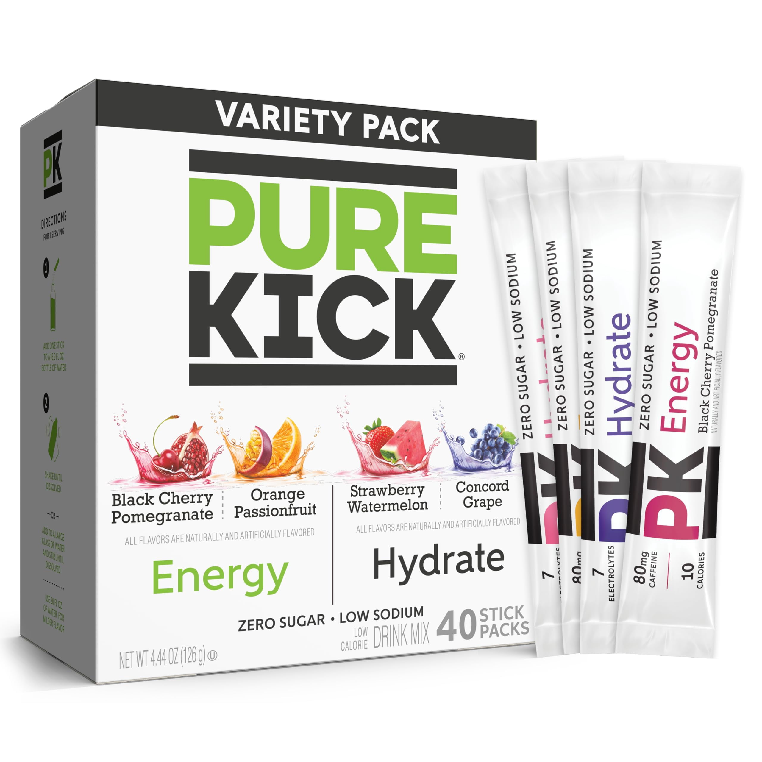PURE KICK Energy and Hydrate Singles To Go Drink Mix Variety Pack ...