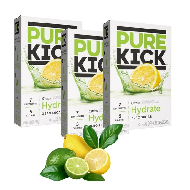 PURE KICK Hydration On the Go Drink Mix Citrus Flavored Powdered Water ...
