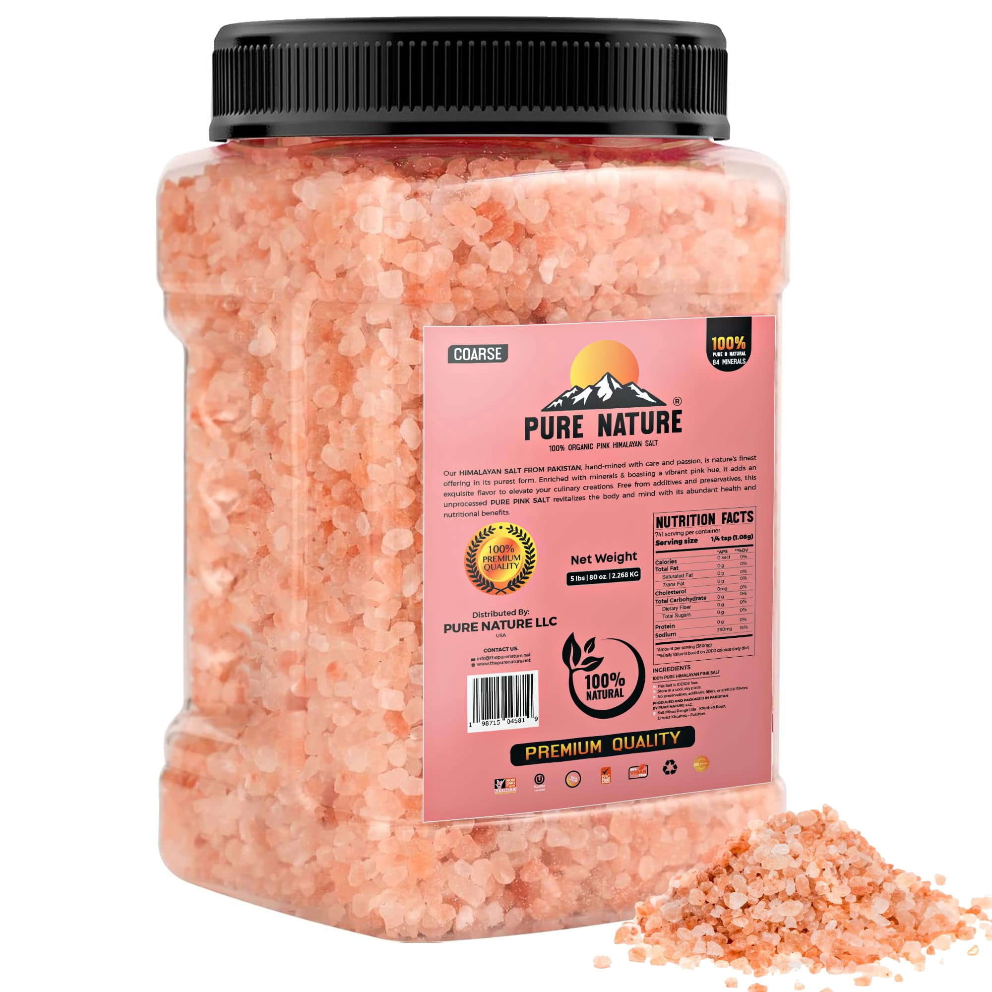 PURE NATURE Himalayan Pink Salt MDA05 5lb Coarse Grain Jar, Natural ...
