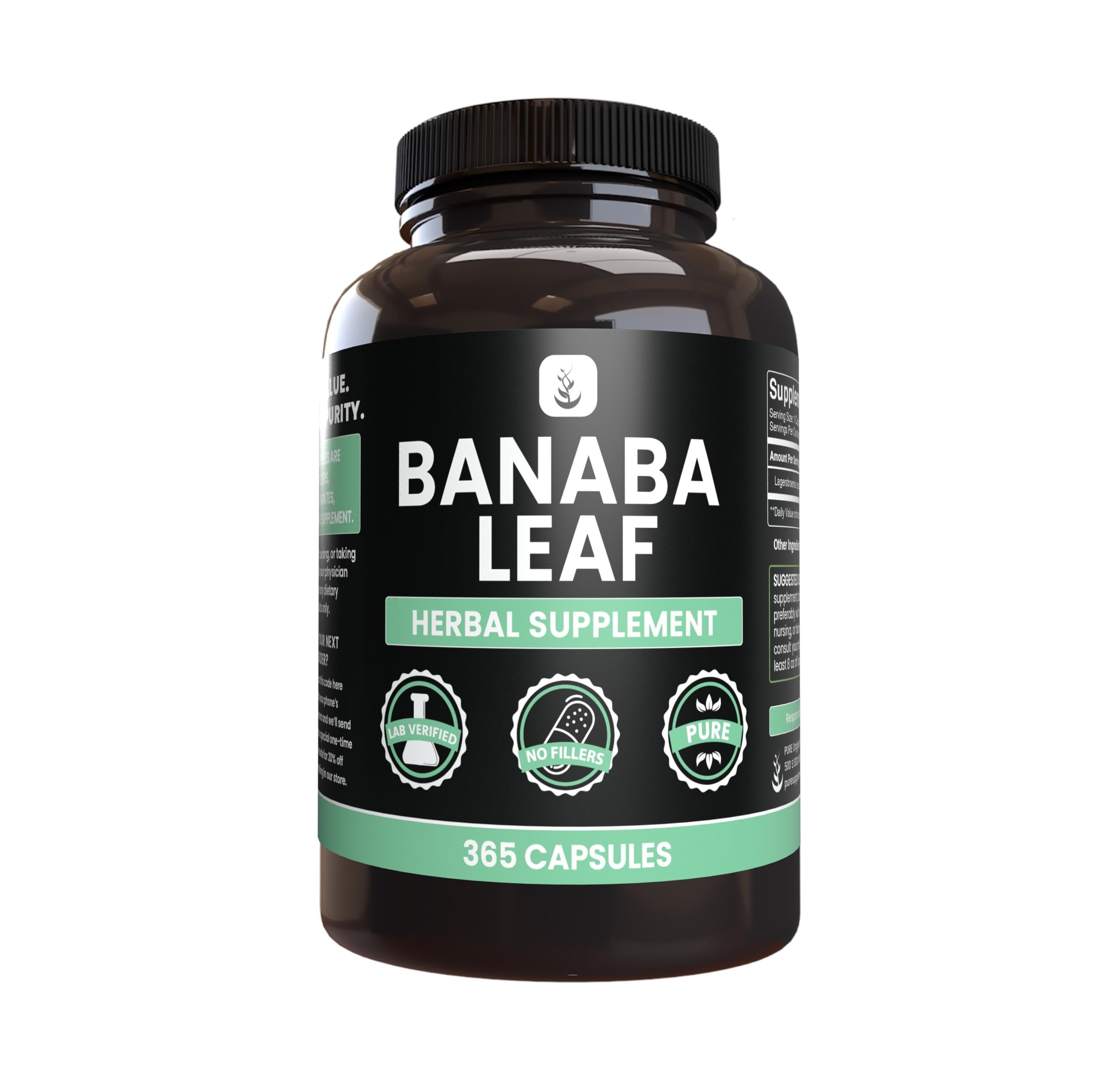 PURE ORIGINAL INGREDIENTS Banaba Leaf Extract 365 Capsules No Magnesium ...