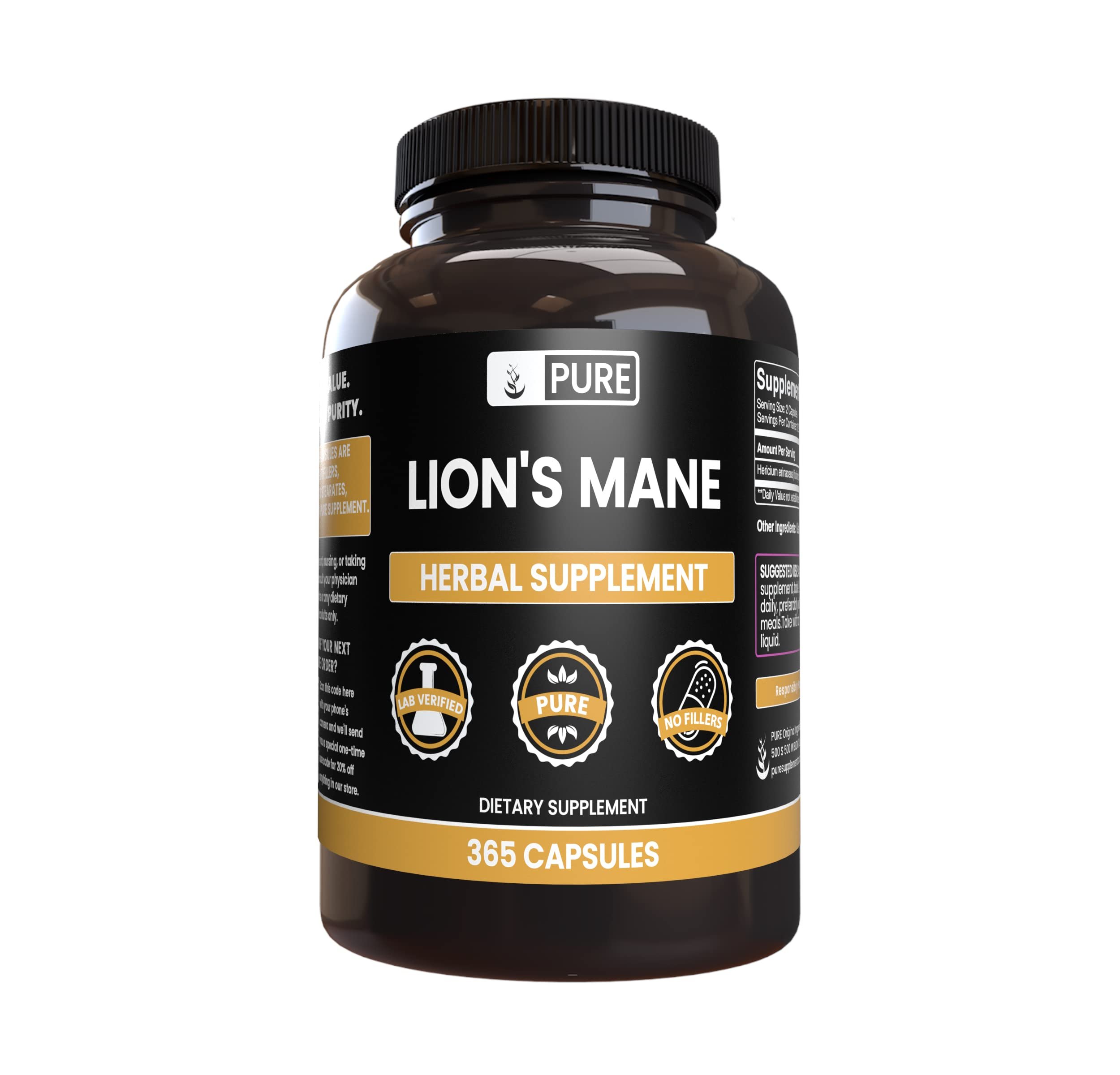 PURE ORIGINAL INGREDIENTS Lion's Mane Capsules, No Magnesium or Rice ...