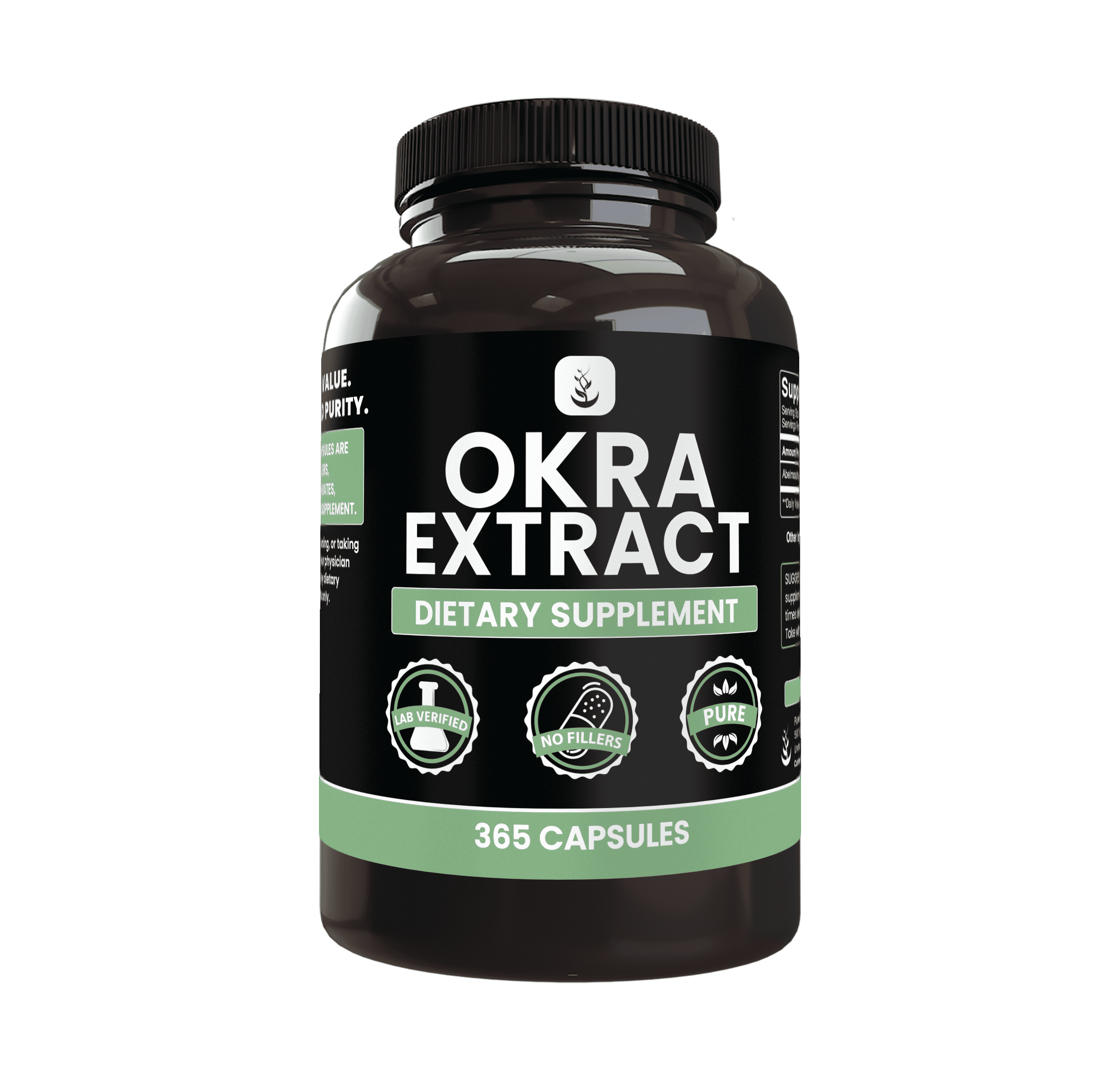PURE ORIGINAL INGREDIENTS Okra Extract 365 Capsules No Magnesium Or ...