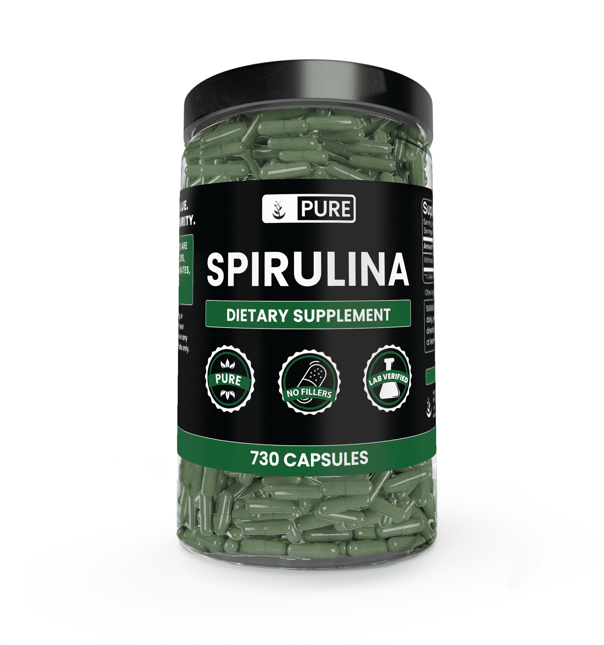 PURE ORIGINAL INGREDIENTS Spirulina 730 Capsules No Magnesium Or Rice ...
