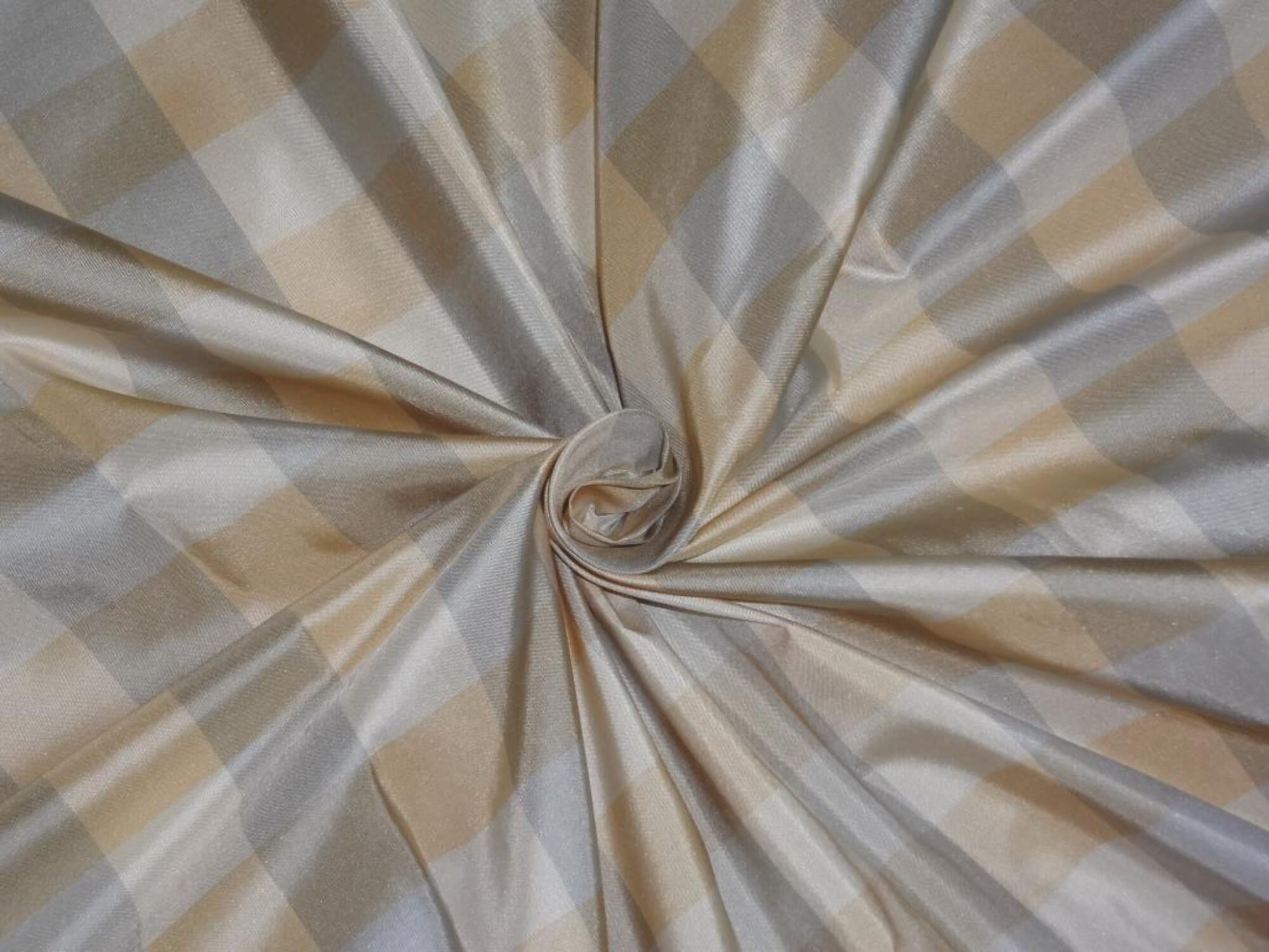 PURE SILK TAFFETA FABRIC Golden Caramel,Light Steel Blue amp; Ivory COLOR PLAIDS TAFC30[3 ...