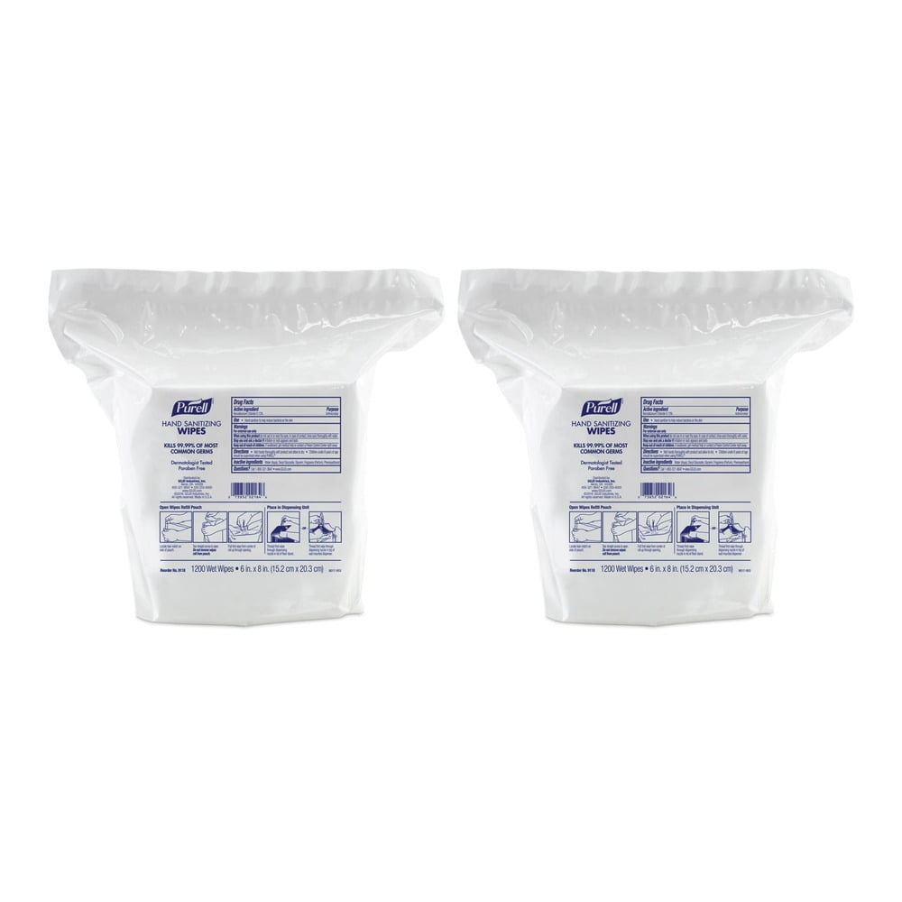 PURELL Hand Sanitizing Wipes 6" x 8" White 1200/Refill Pouch 2 Refills ...