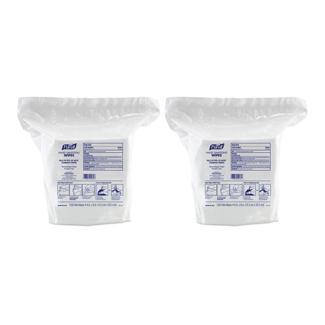 PURELL Hand Sanitizing Wipes 6" x 8" White 1200/Refill Pouch 2 Refills ...