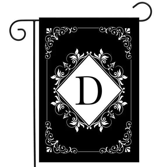PURELY- Briarwood Lane Black And White Monogram D Double-Sided Garden ...