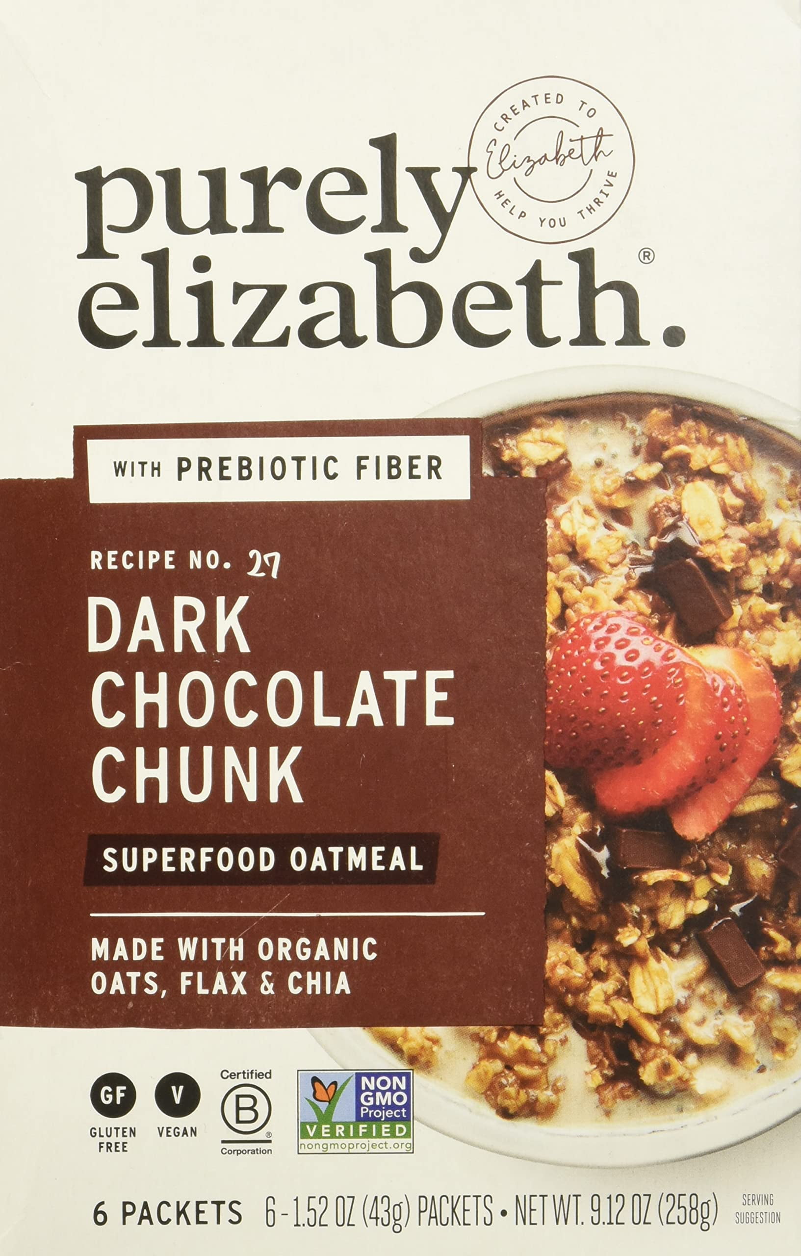PURELY ELIZABETH Dark Chocolate Chunk HYZ01 Superfood Oatmeal 6 Count ...