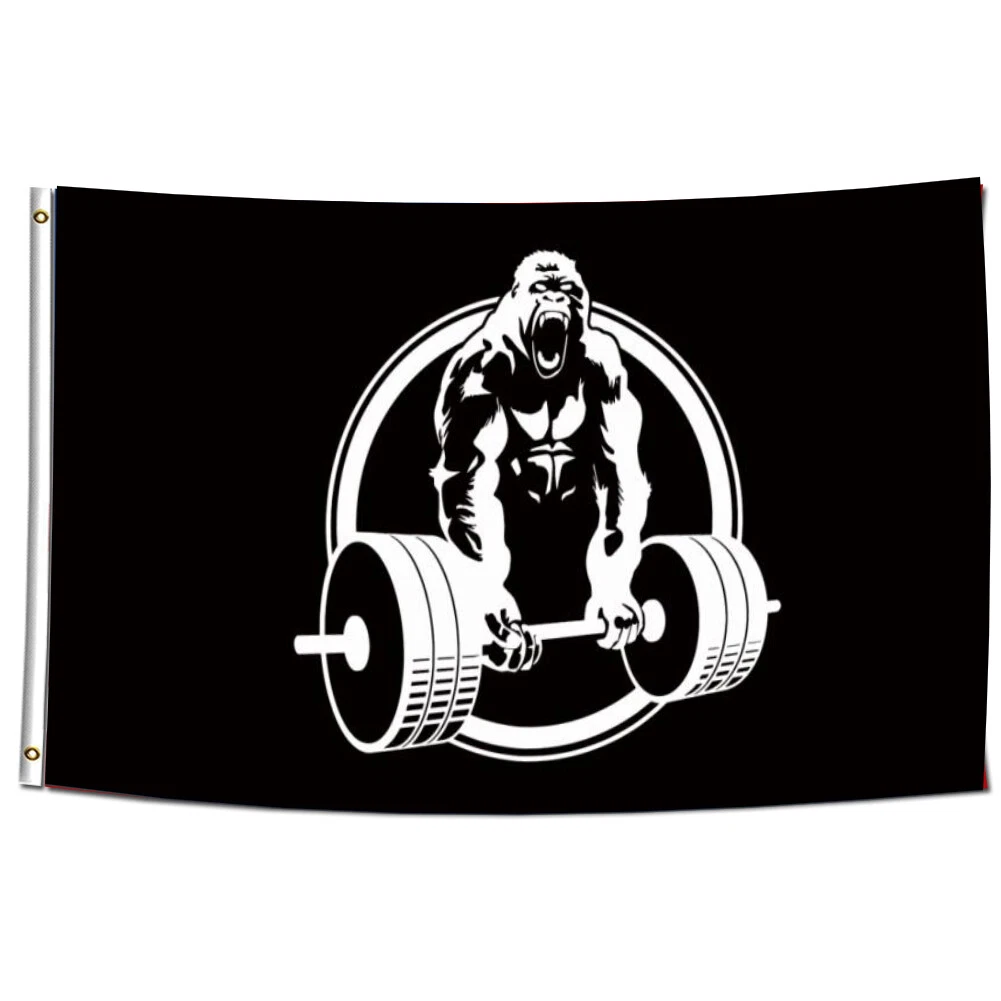 PURELY- Gorilla Lifting Weightlifting Funny Flag 3X5 Ft Holiday Banner ...