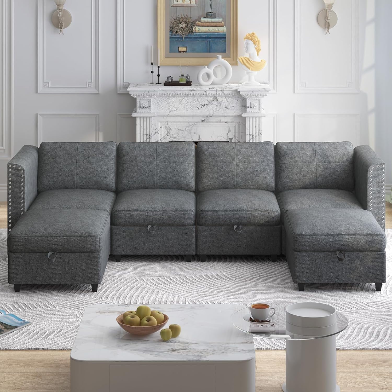 PUREMIND 110" U Shaped Sectional Sofa with Flexible Ottomans, 6 Seater ...