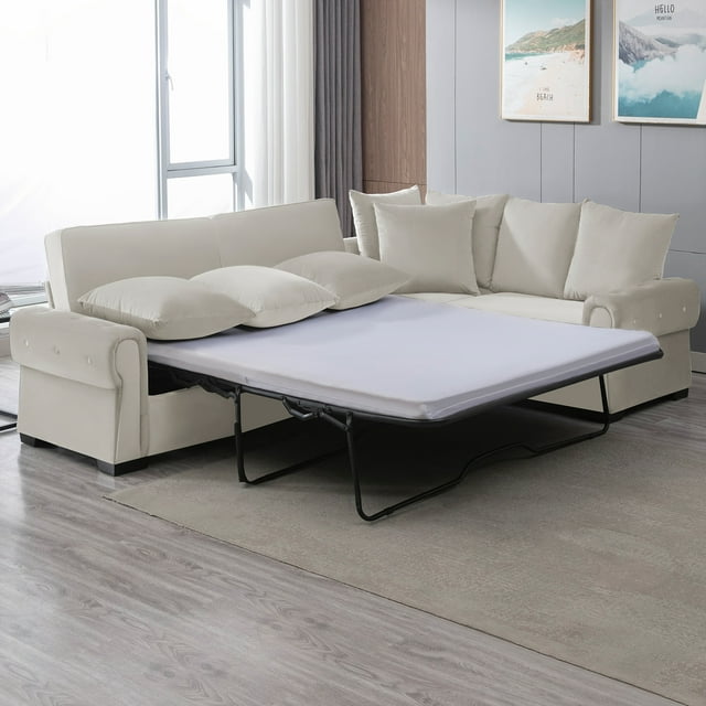 PUREMIND 2 in 1 Pull Out Sofa Bed, 106" W Sleeper Sofa with Folding Foam Mattress ...