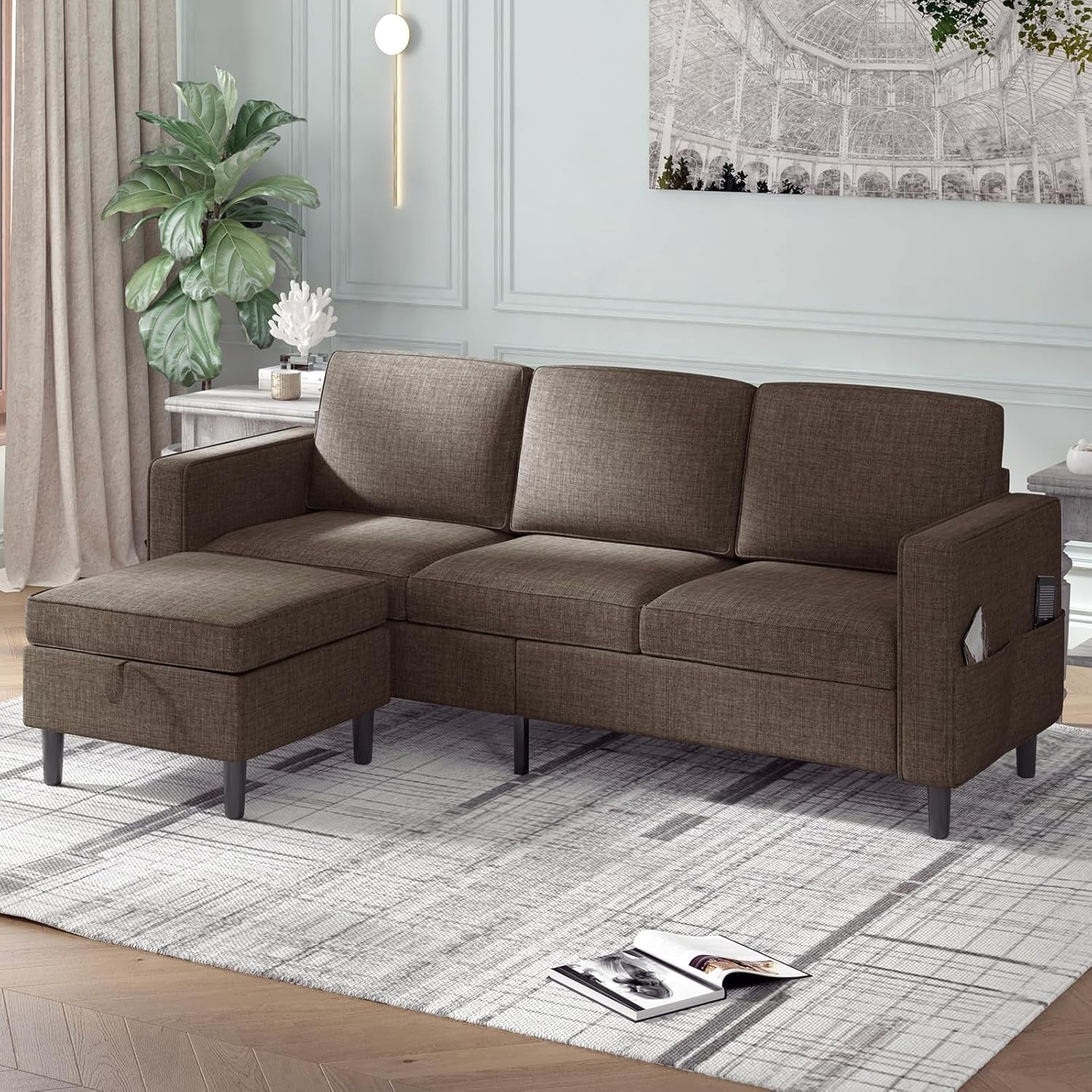 PUREMIND 78 Inches L Shaped Sofa, Linen L Shape Sectional Couches for ...