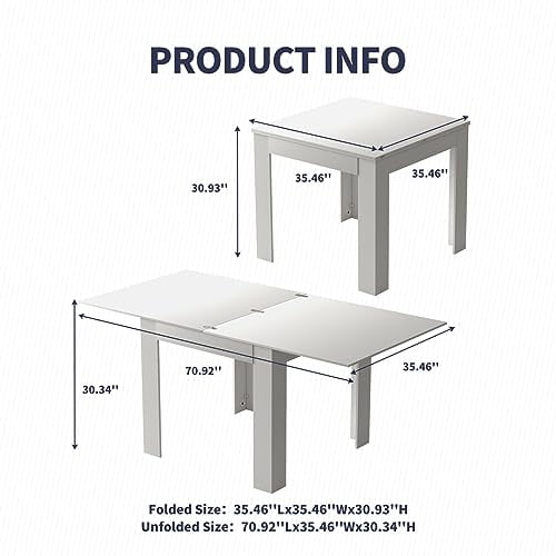 PUREMIND Extendable Folding Dining Table 70.92" for 4-6 People, Stylish ...