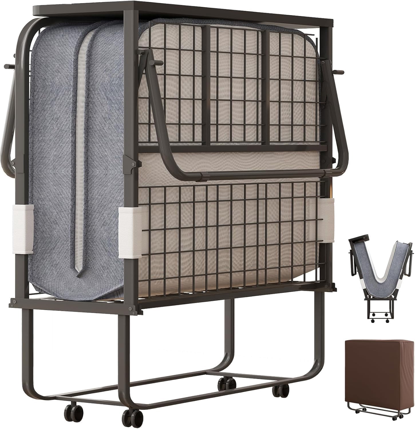 PUREMIND Folding Bed with 5" Mattress for Adults, 75" x 38" Rollaway ...