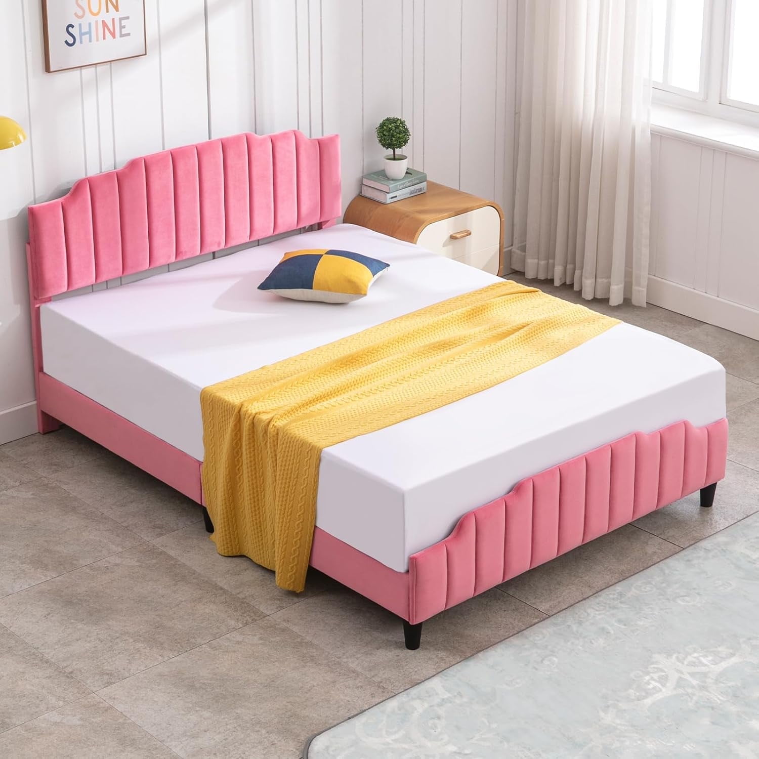 PUREMIND Twin Size Kids Bed Frame with Headboard, Children Bedroom Bed ...