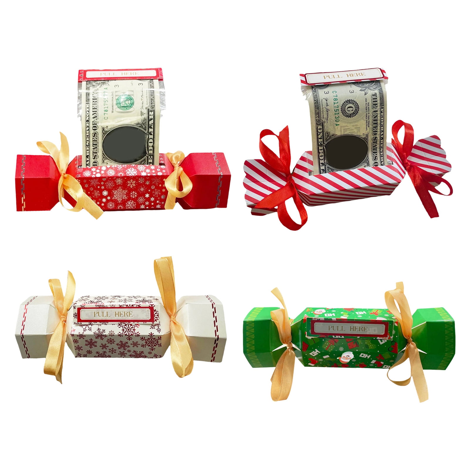 PUREOY 4Pcs Christmas Surprise Money Pull Pouch DIY Cash Pull Out Box ...