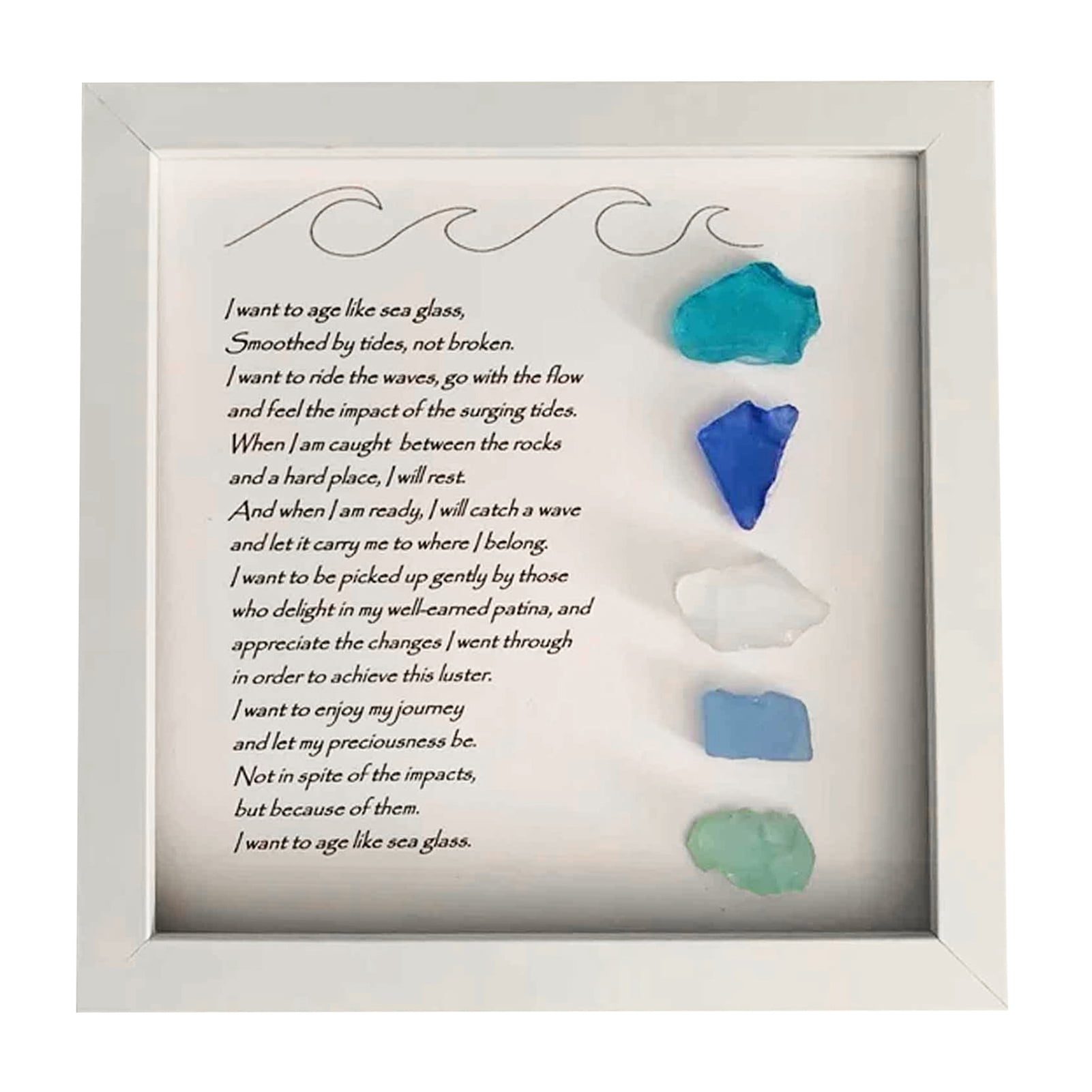 PUREOY Sea Glass Picture Frame Wooden Photo Frame with Colorful Sea ...