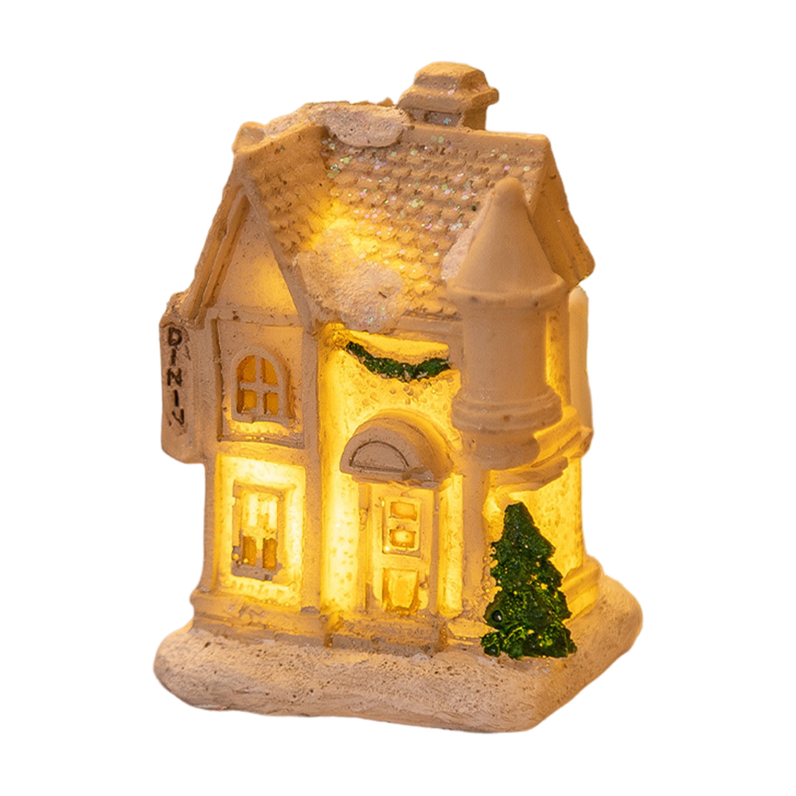 PUREOY Snow Cabin Ornament Christmas Snow-covered Cabin Figurine with ...